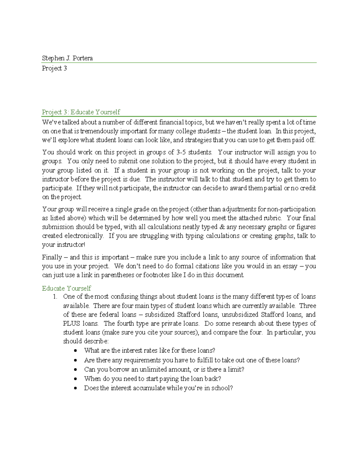 135 Project 3 Portera Stephen - Stephen J. Portera Project 3 Project 3 ...
