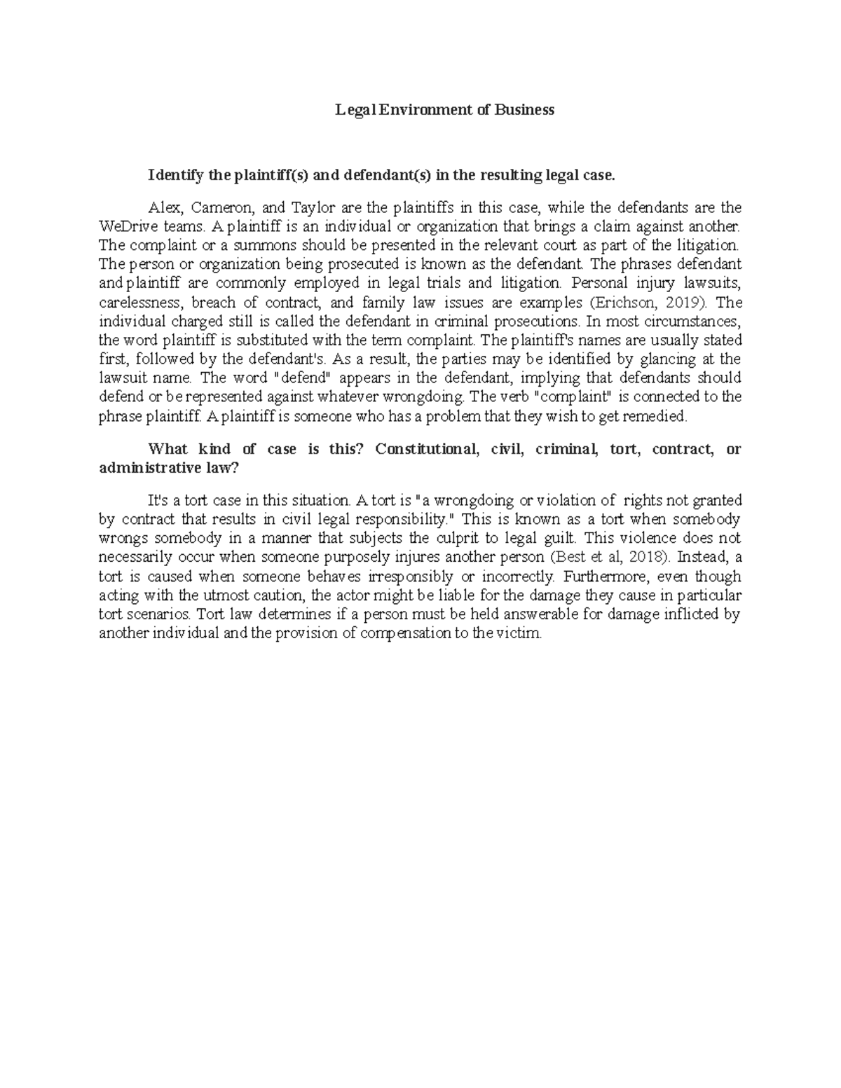 Legal Environment of Business - Legal Environment of Business Identify ...