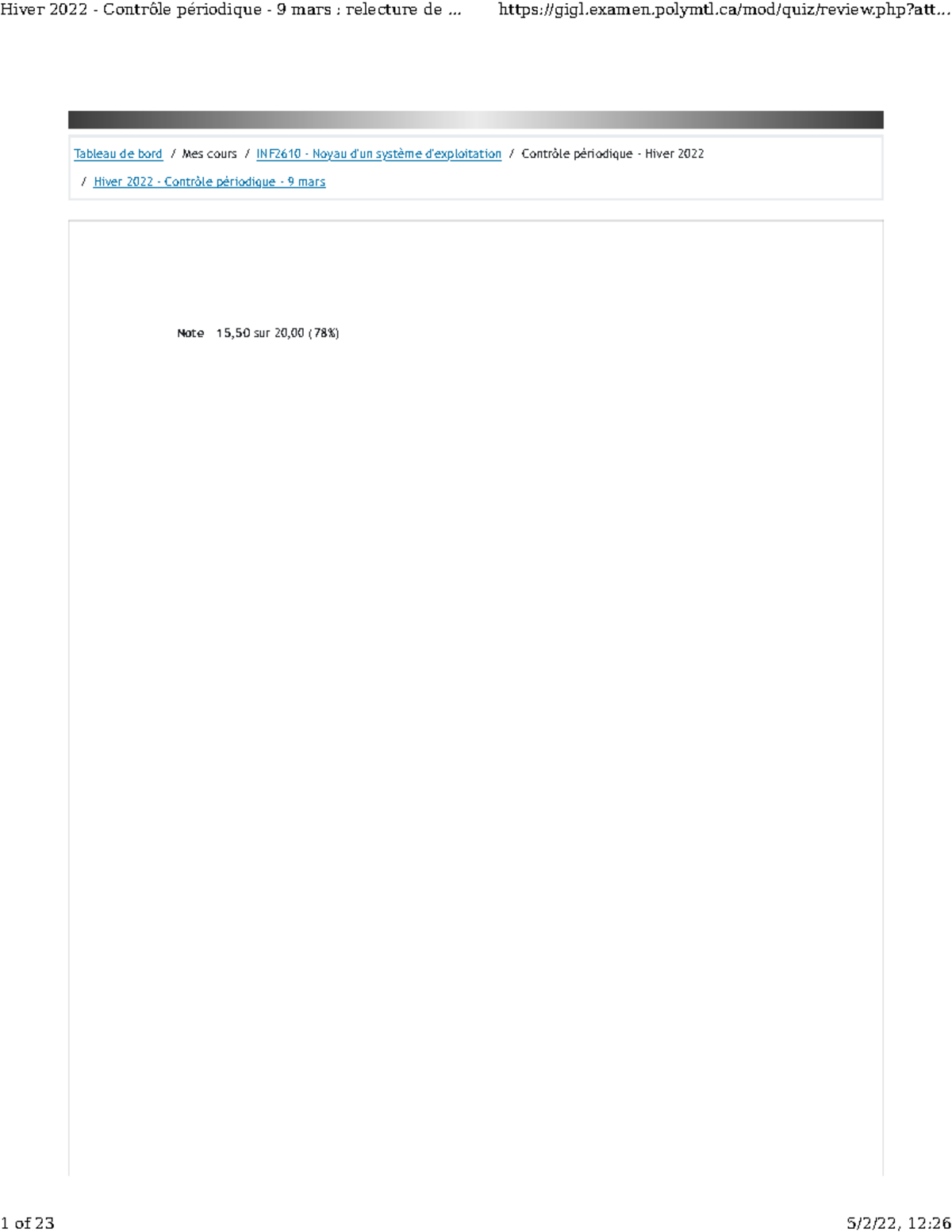 INF2610 Intra 1 H2022 QS - Tableau de bord / Mes cours / INF2610 - Noyau d'un système d ...
