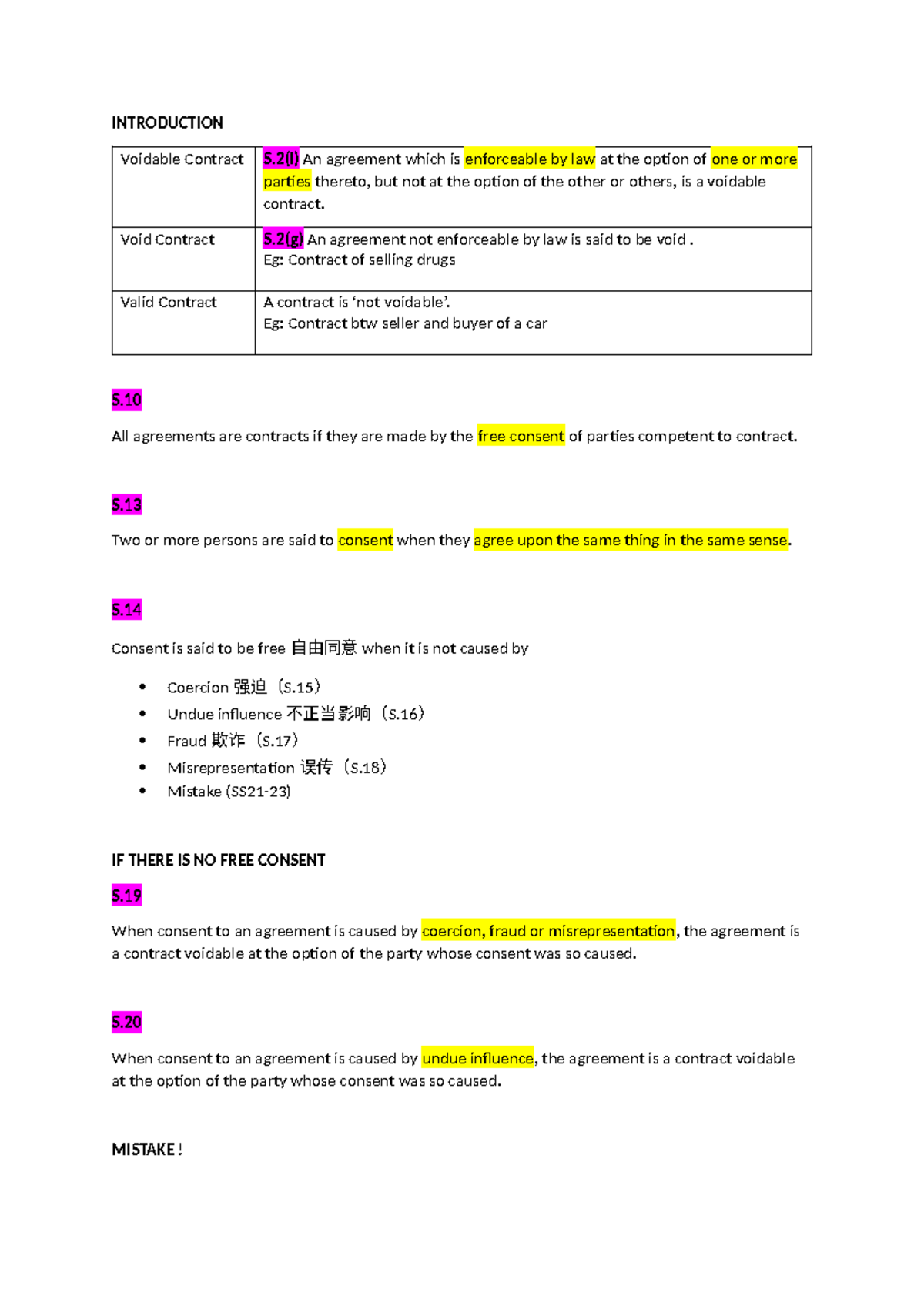 Voidable Contract - Summary law notes - INTRODUCTION Voidable Contract ...