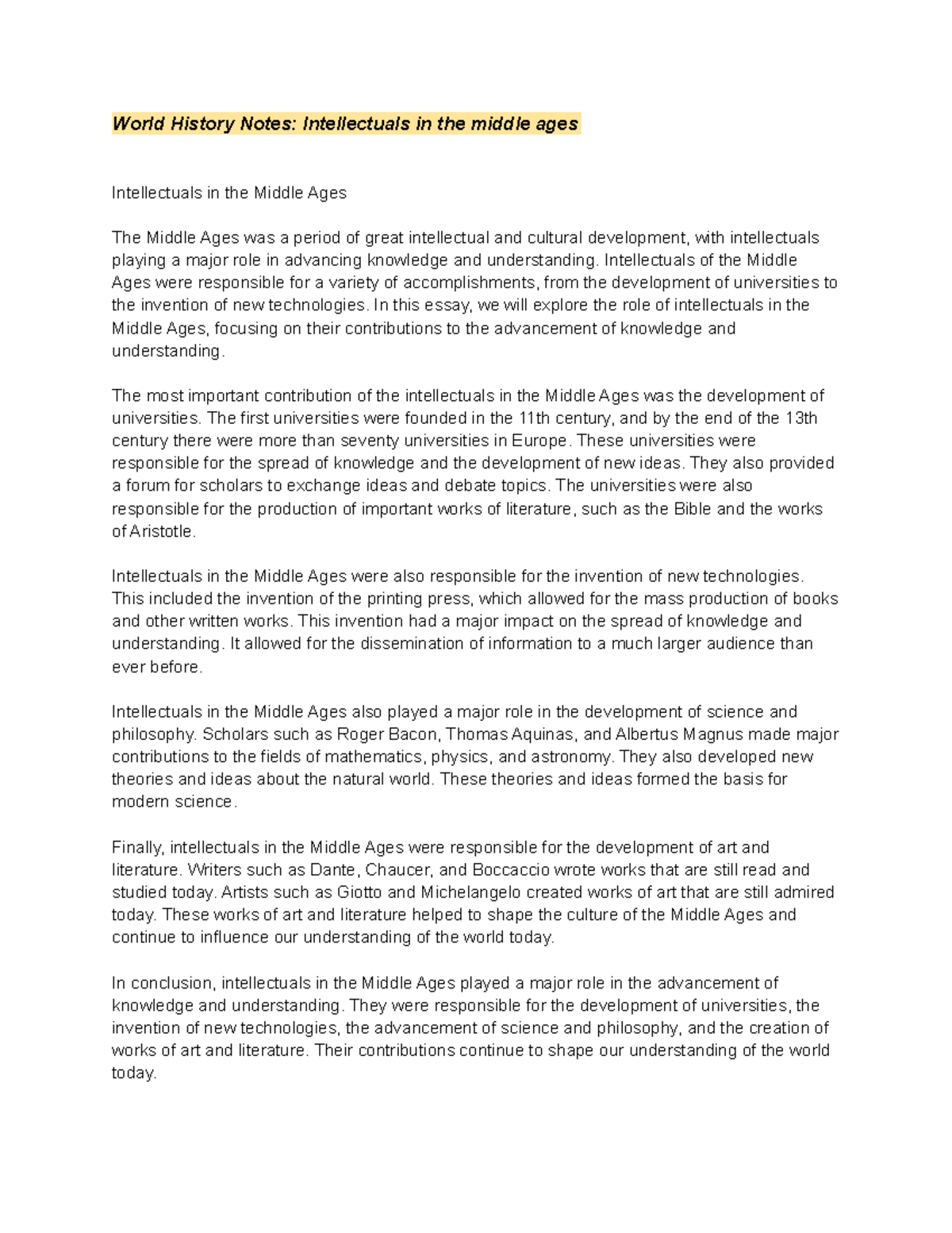 History Notes (19) - World History Notes: Intellectuals in the middle ...