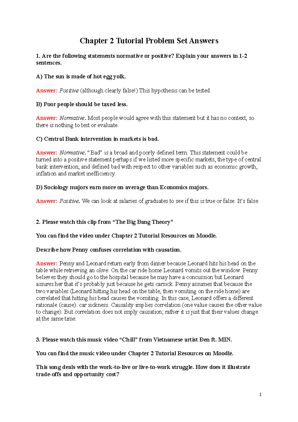 Chapter 2 Tutorial Problem Set Answers - Chapter 2 Tutorial Problem Set Answers Are the ...
