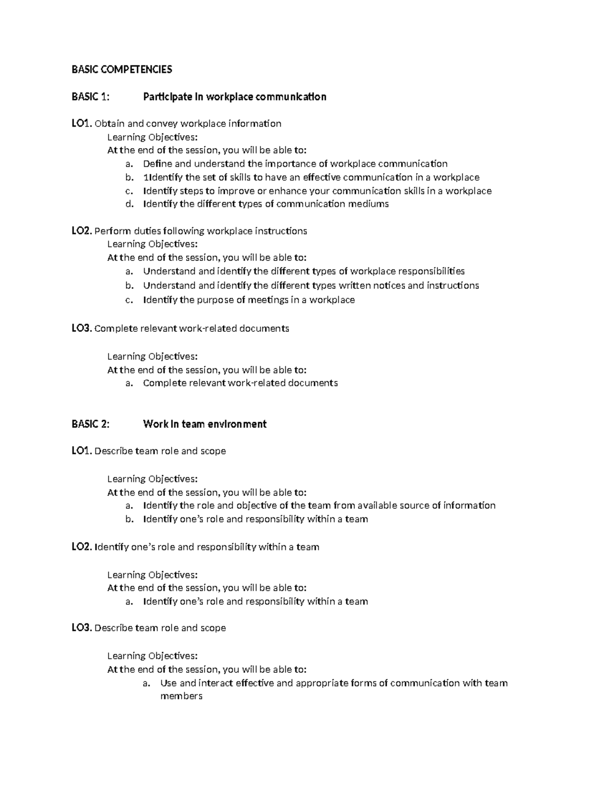 LO security - BASIC COMPETENCIES BASIC 1: Participate in workplace ...