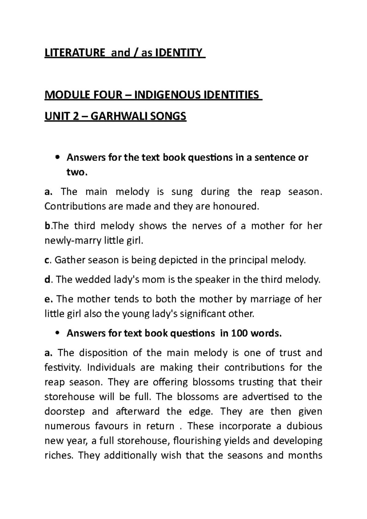Literature and as Identity - Module 4 - Unit 2 -Notes - English ...