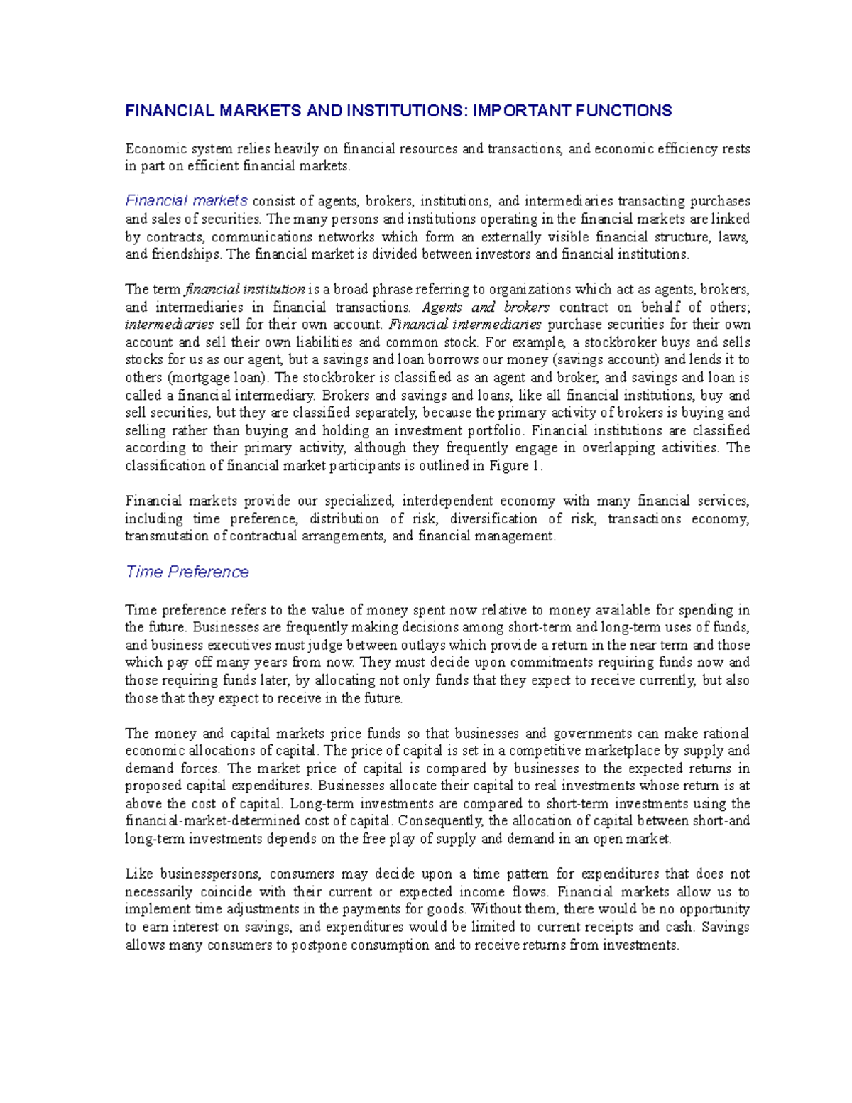 0512025 - finman - FINANCIAL MARKETS AND INSTITUTIONS: IMPORTANT ...