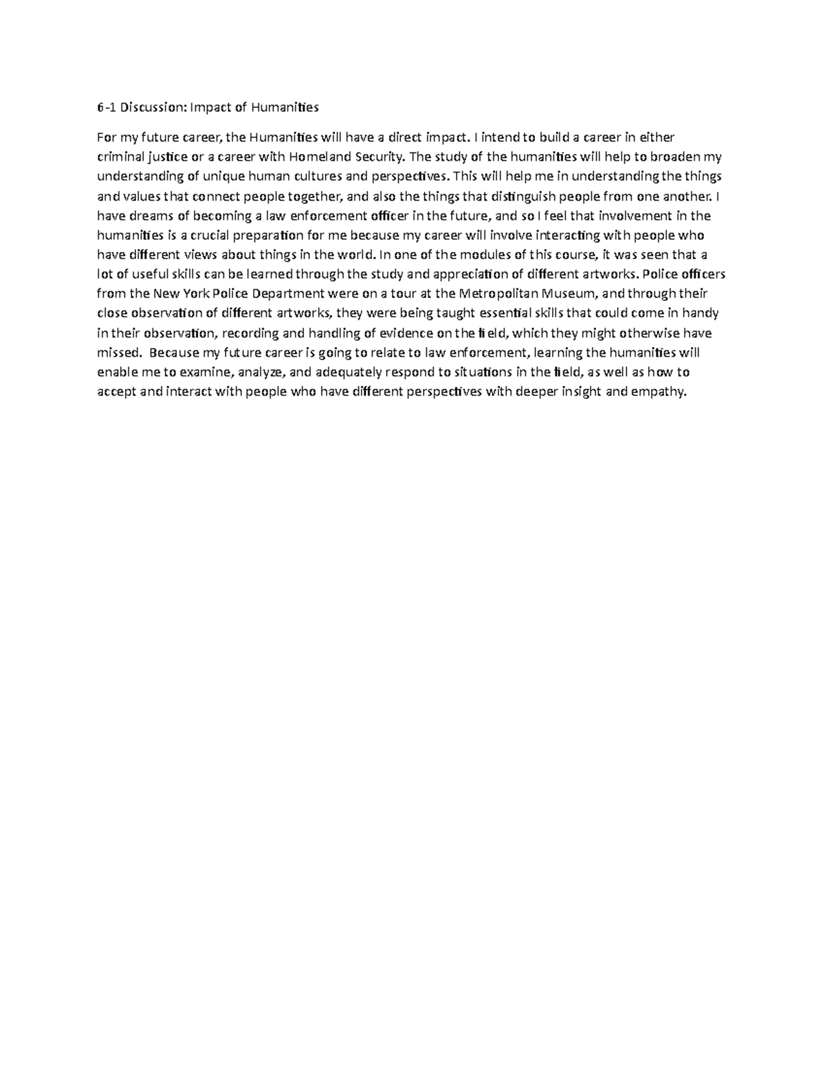 Module 6 Impact of Humanities - 6-1 Discussion: Impact of Humanities ...