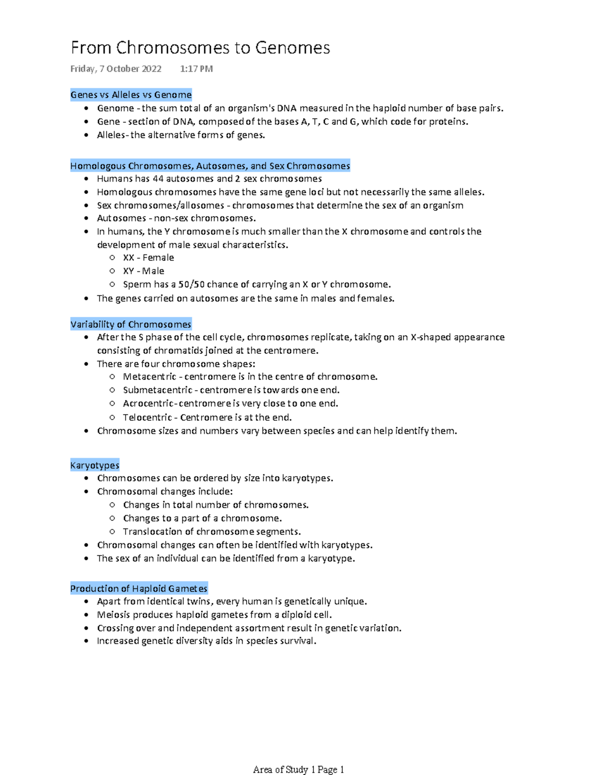 Unit 2 AOS 1 Summary Notes BIO 1:2 - Genes vs Alleles vs Genome ...