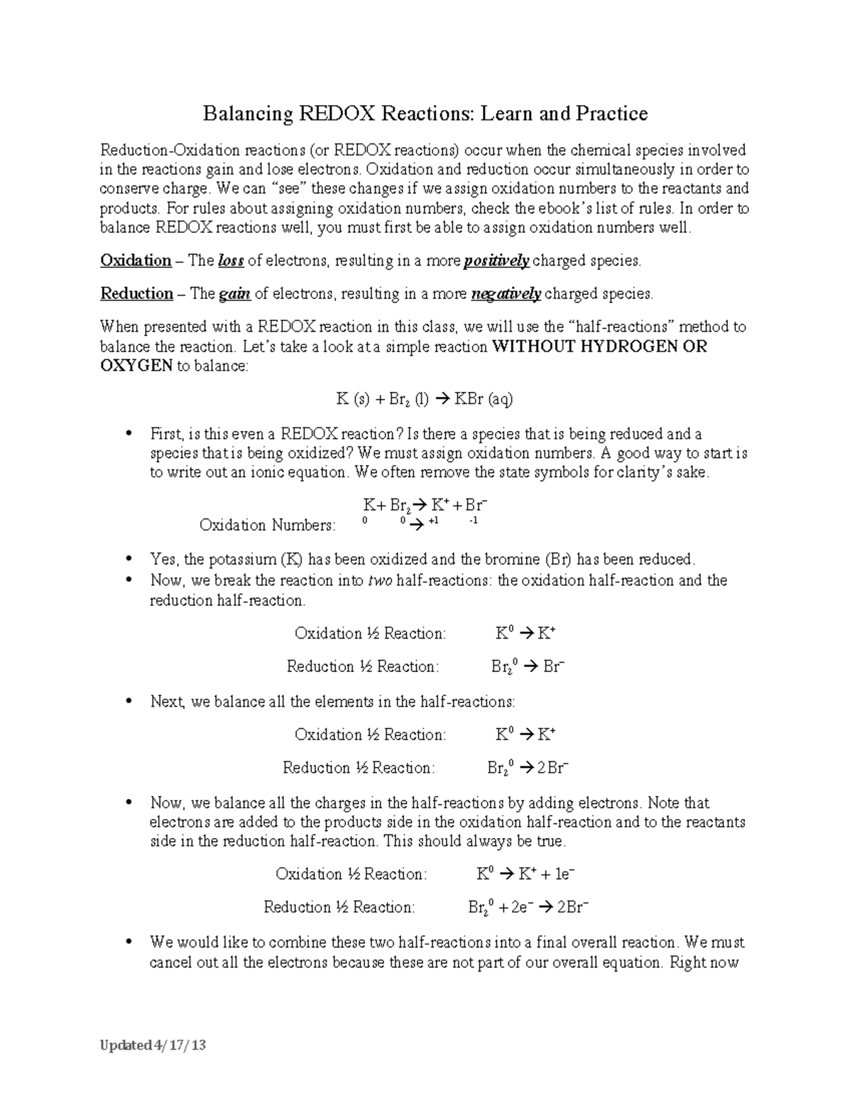 Balancing-redox-wkst1 - Balancing REDOX Reactions: Learn and Practice ...