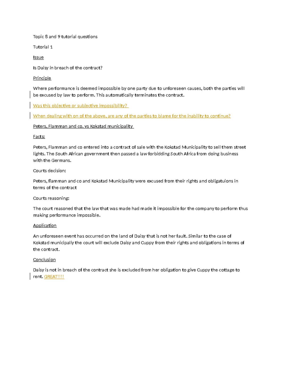 Topic 8 And 9 Tutorial Questions Memo Topic 8 And 9 Tutorial Questions Tutorial 1 Issue Is