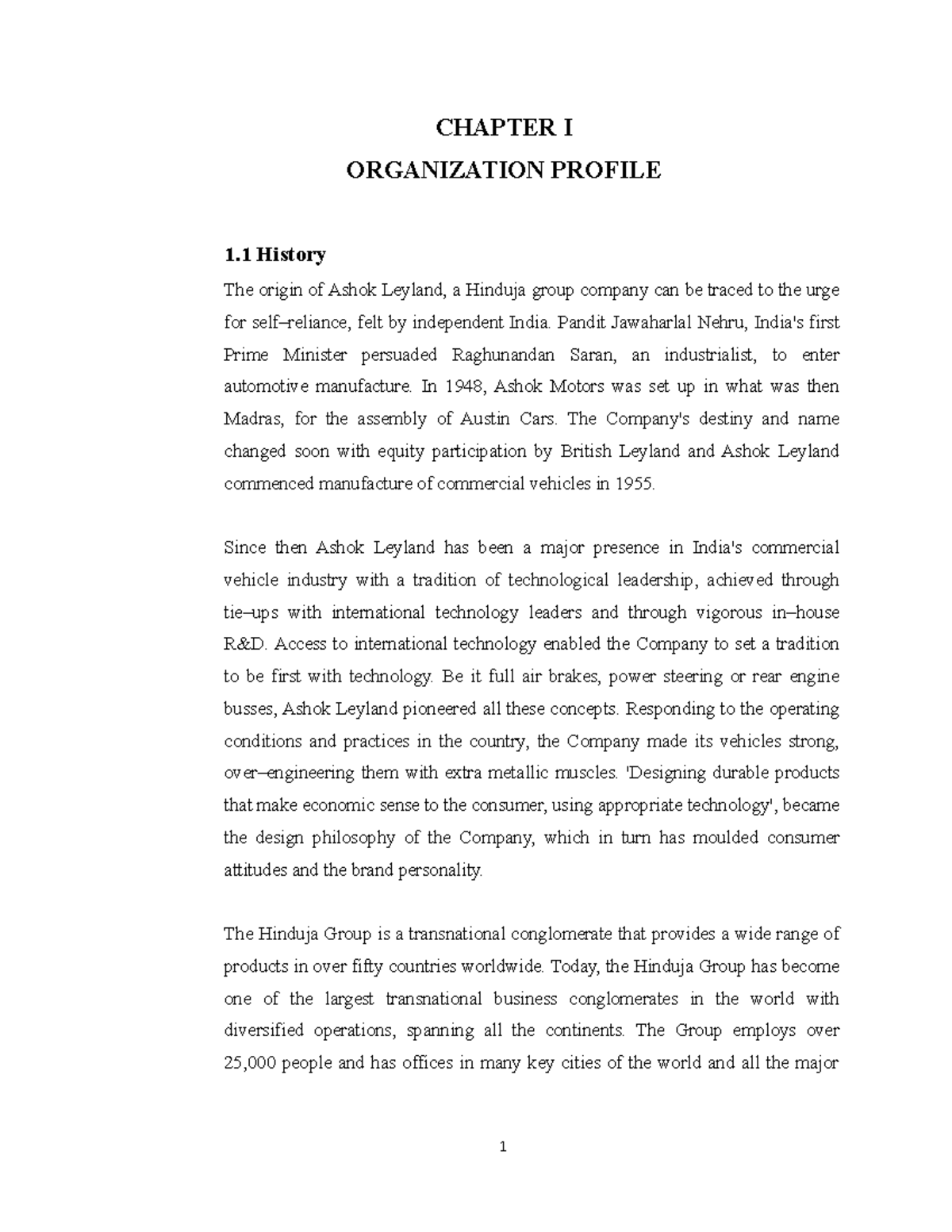A internship report of automobile indust - CHAPTER I ORGANIZATION ...