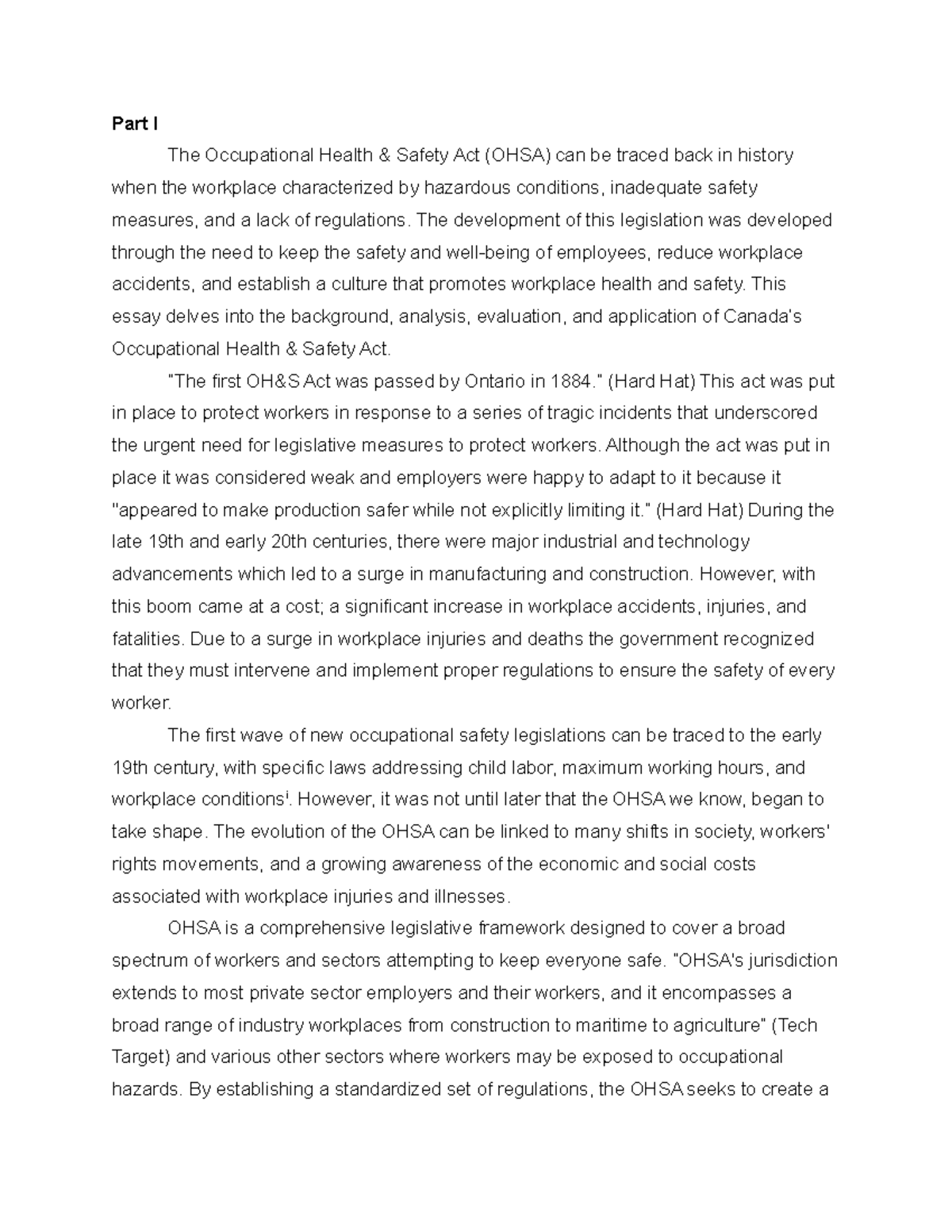 OSHA assingment - OSHA individual assignment including Background ...