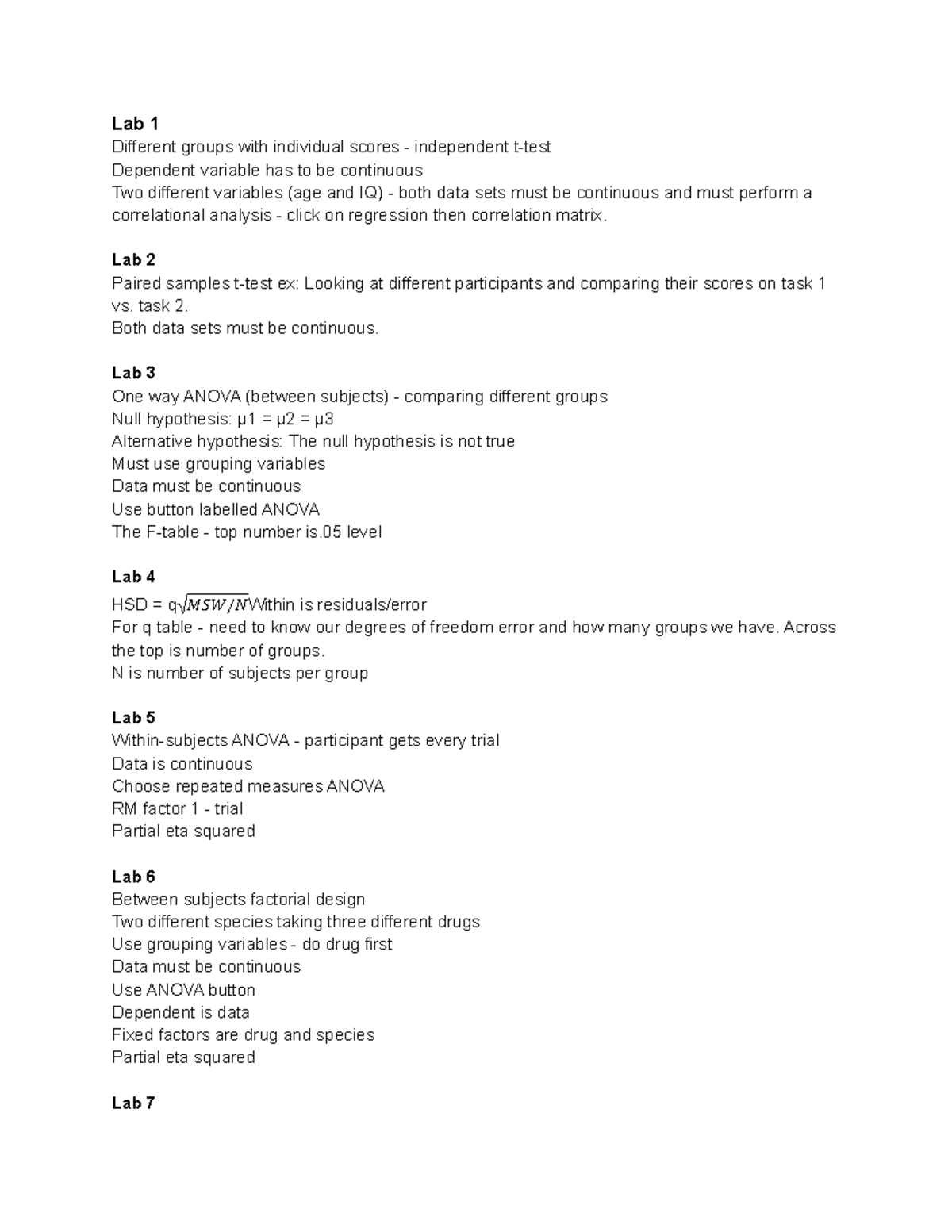 Lab Exam Notes - Lab 1 Different groups with individual scores ...