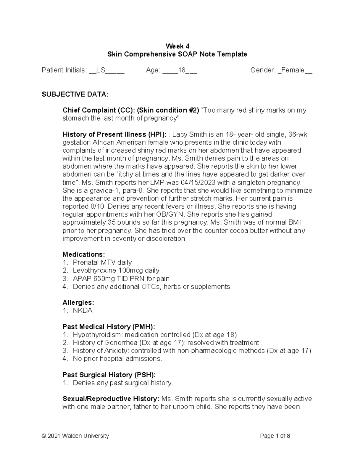 Week 4 Assignment 1 - Week 4 Skin Comprehensive SOAP Note Template ...