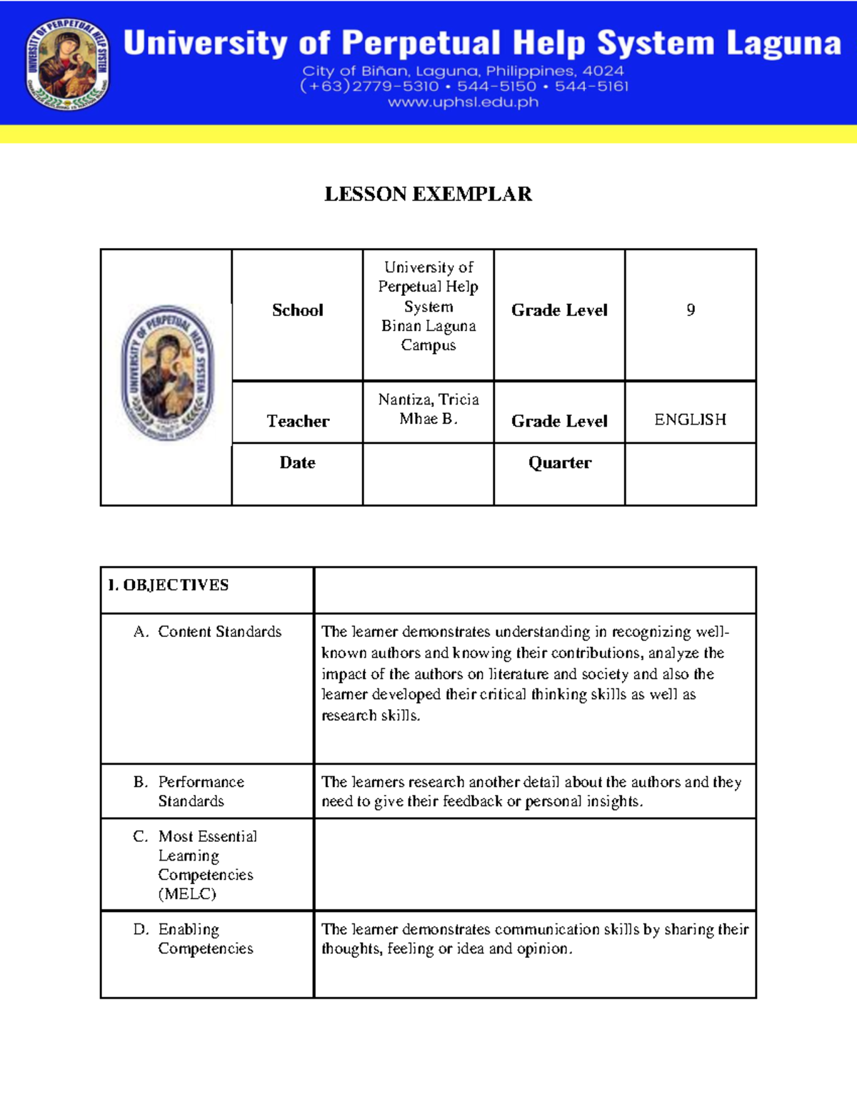 4a's Lesson exemplar - this can help the students to do their learning ...