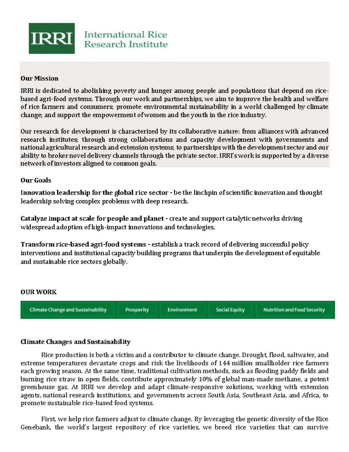 IRRI - summary of International Rice Research Institute - Our Mission ...