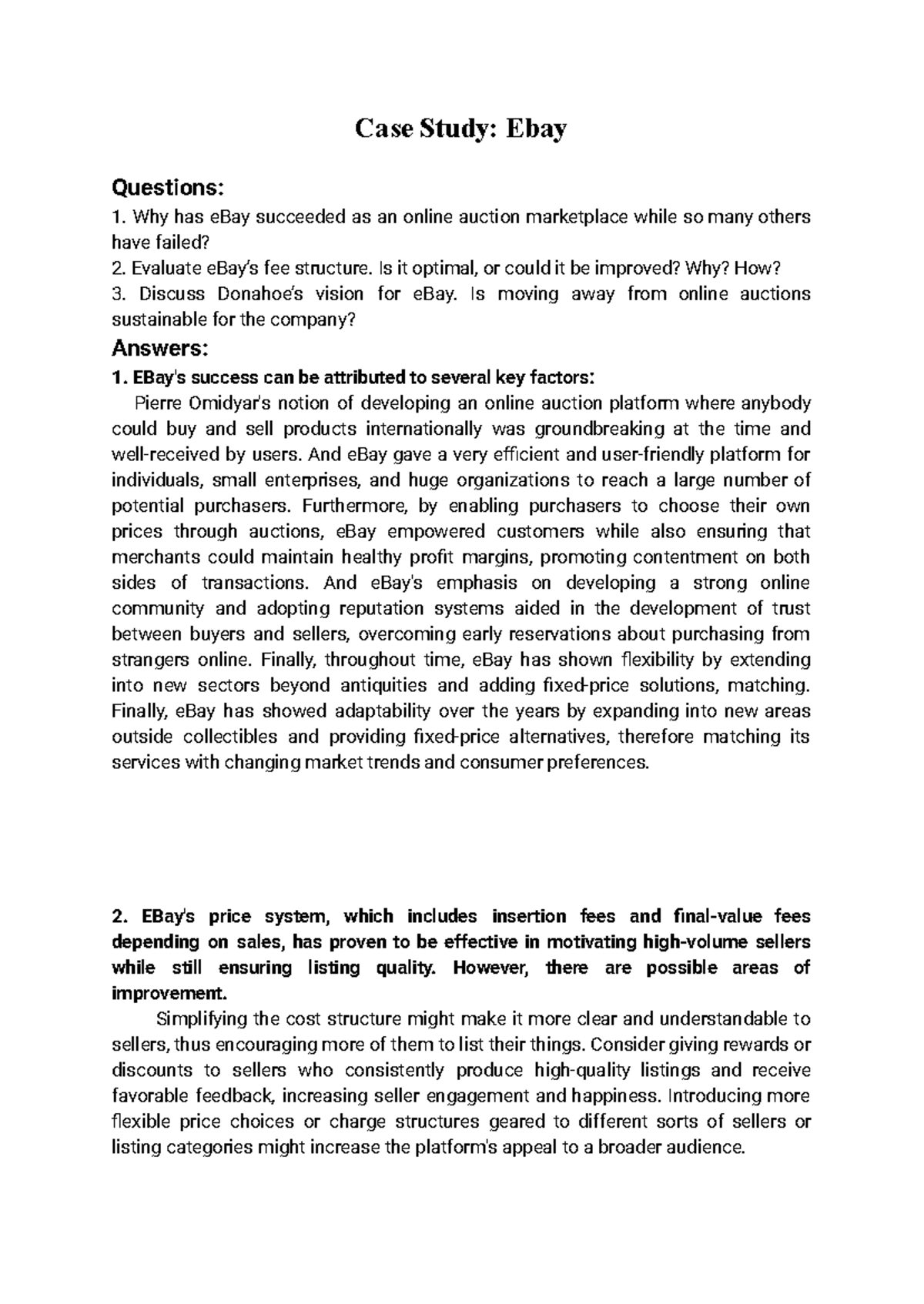 Ebay case study - Case Study: Ebay Questions: Why has eBay succeeded as an online auction - Studocu