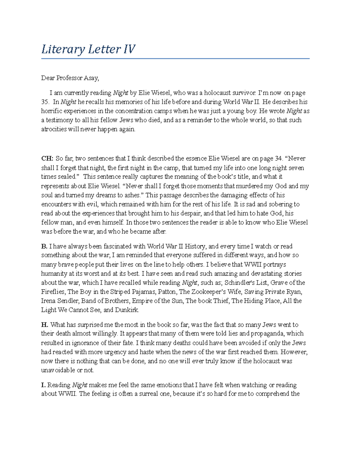 Letter IV Letter 1 for the book we were reading in class - Literary ...