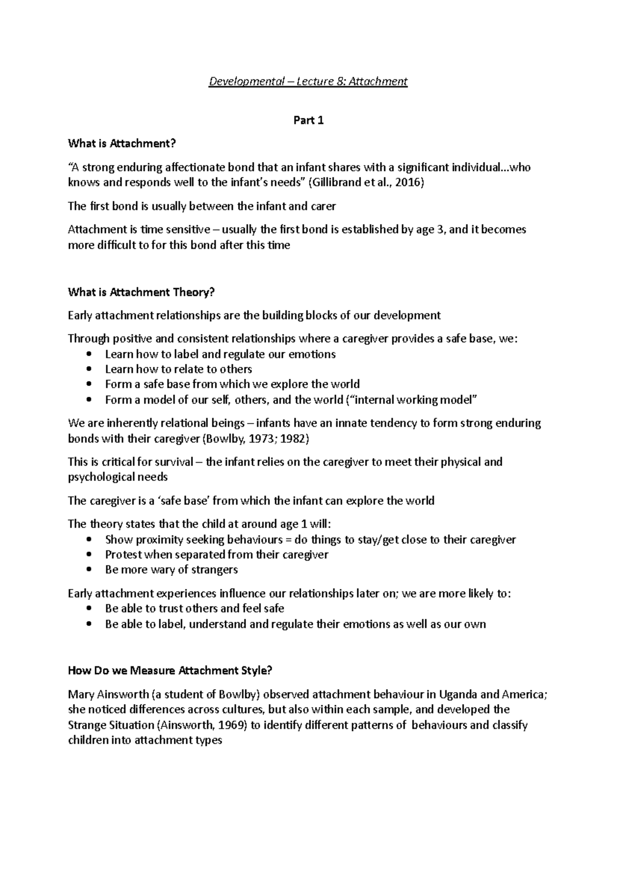 Theories of Attachment - Developmental – Lecture 8: Attachment Part 1 ...