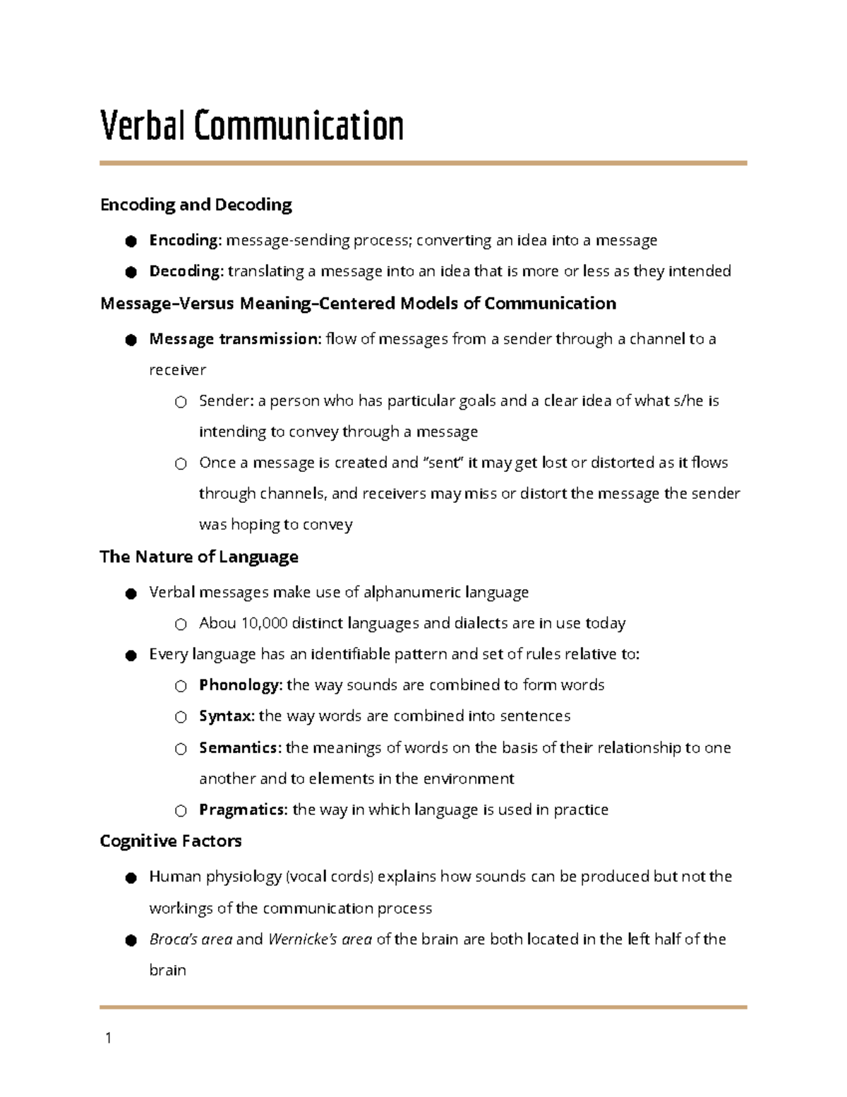 Chapter 5 - Lecture notes 5 - Verbal Communication Encoding and ...