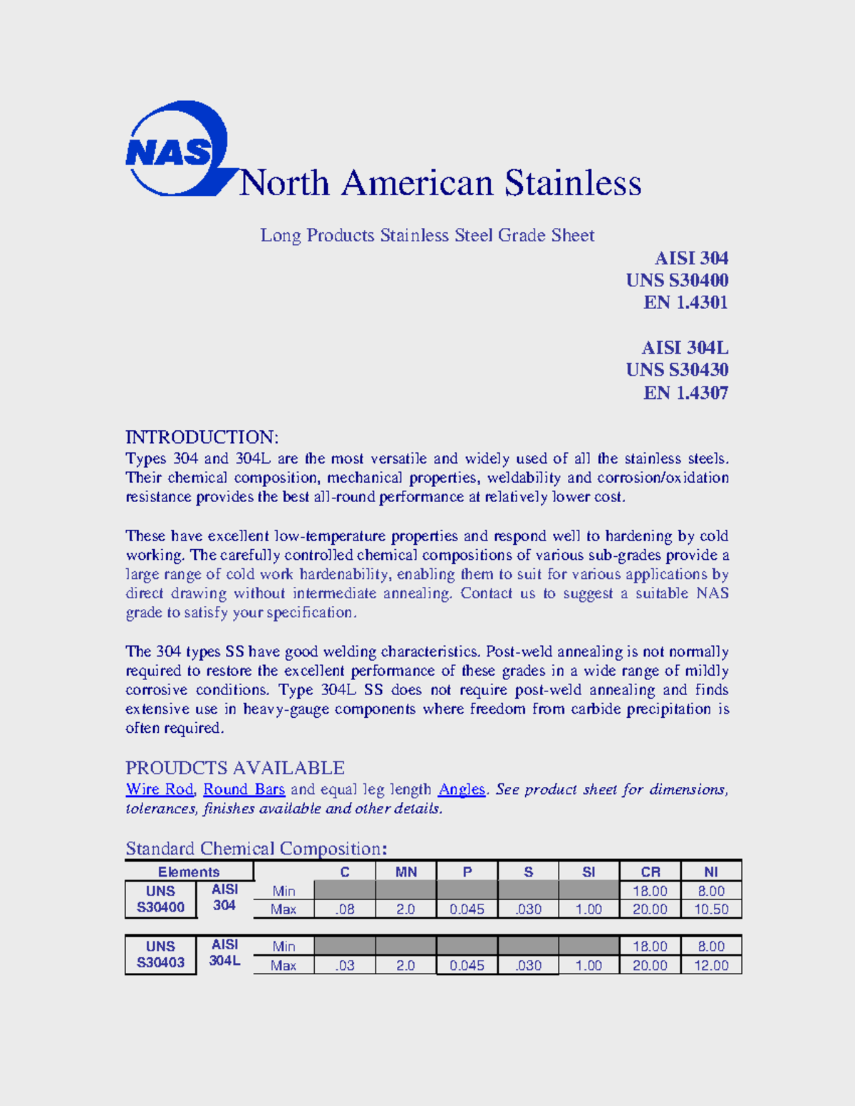 Grade-304-304L - welding referance - North American Stainless Long ...