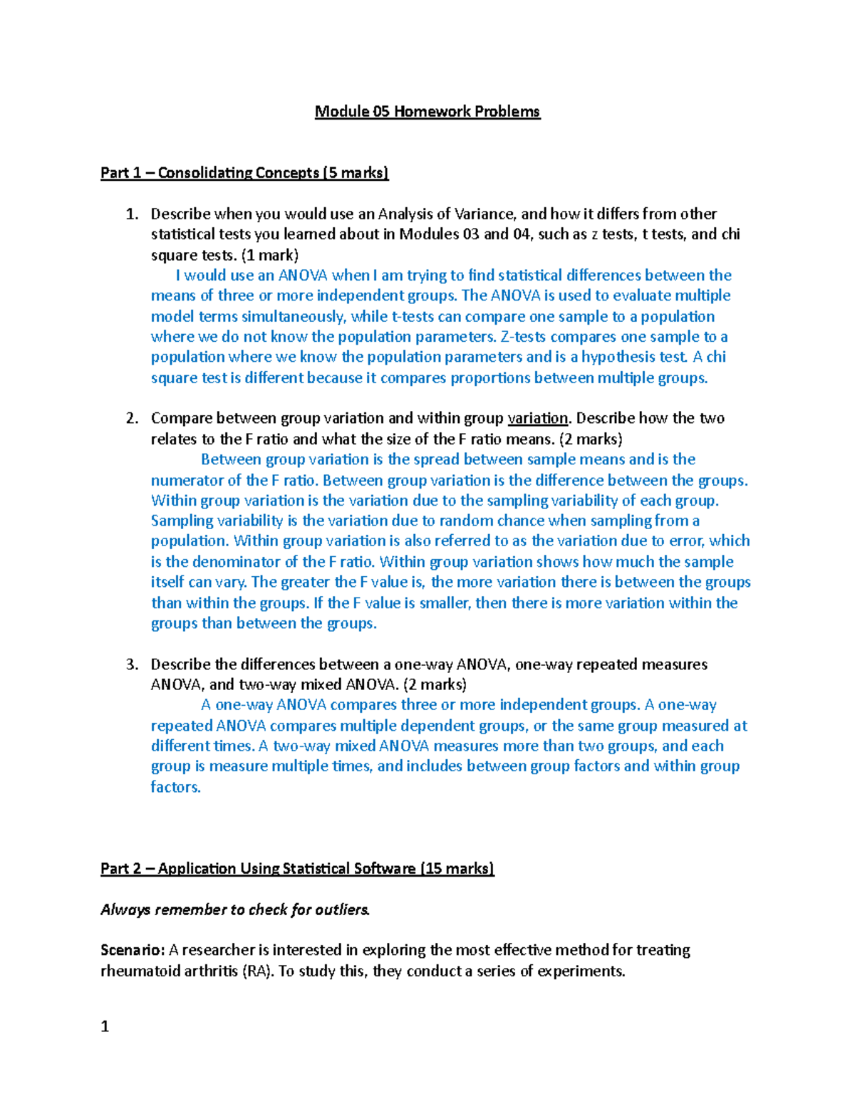 Homework SUmmary - Module 05 Homework Problems Part 1 – Consolidating Concepts (5 marks ...