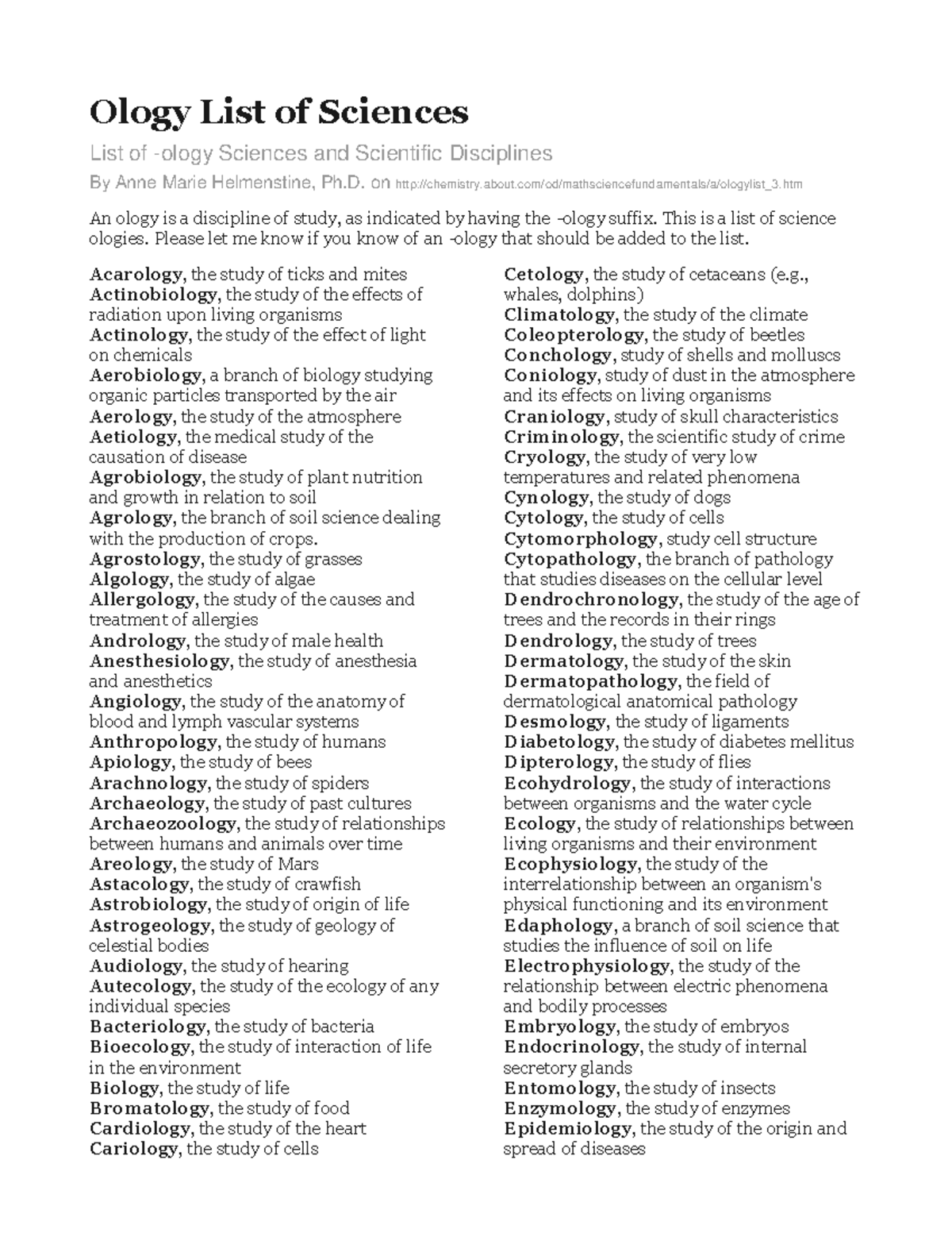 Ology List of Sciences - Ology List of Sciences List of - ology ...