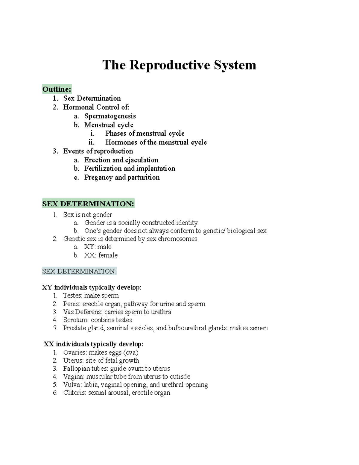The Reproductive System - The Reproductive System Outline: 1. Sex ...
