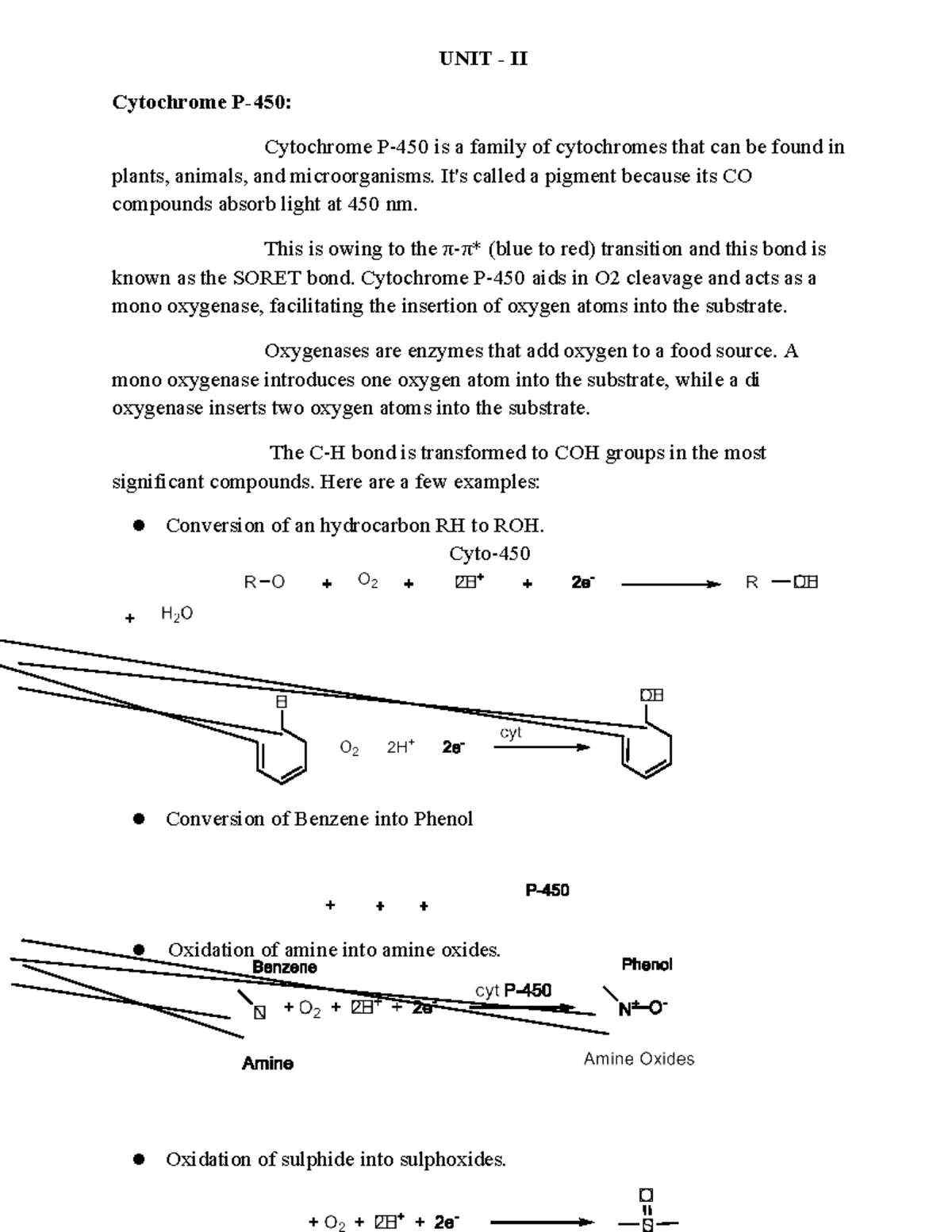 BIO Inorganic UNIT - II , III , IV - UNIT - II Cytochrome P-450 ...