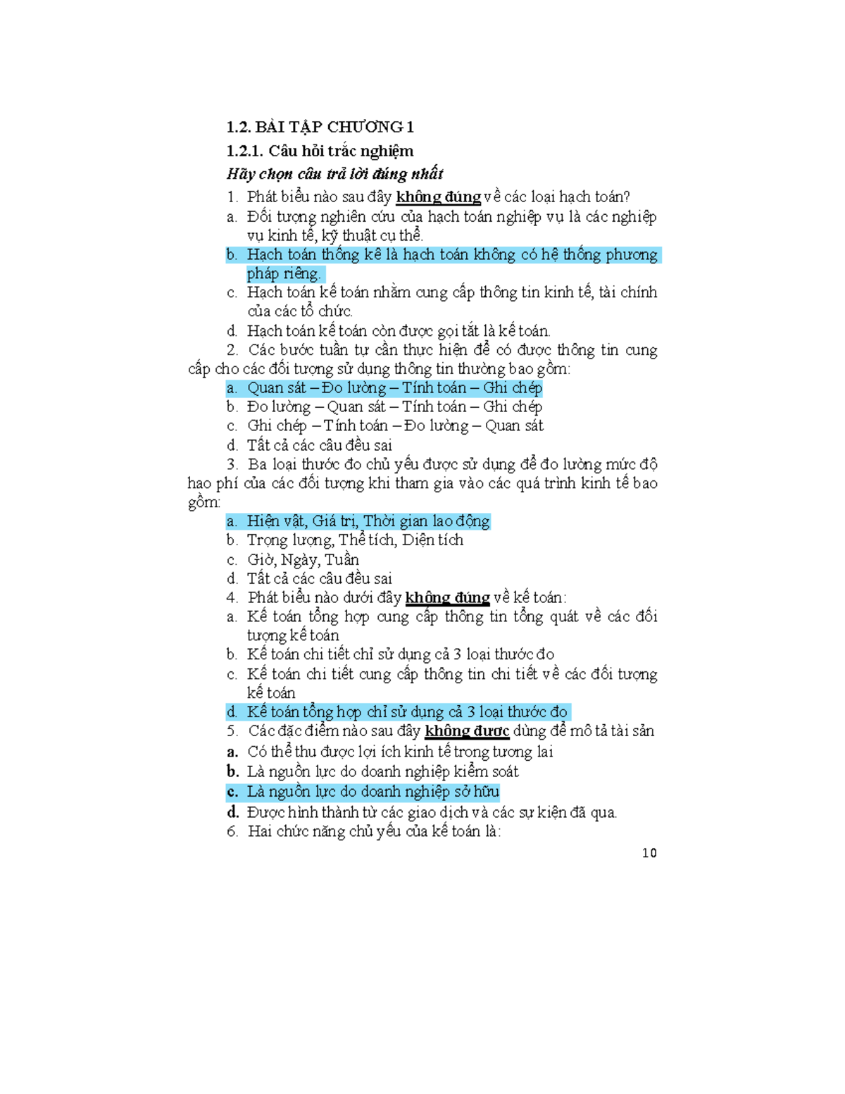 Bài tập trắc nghiệm đúng sai (chương 1 4) (1) - 1. BÀI TẬP CHƯƠNG 1 1.2. Câu hỏi trắc nghiệm Hãy ...