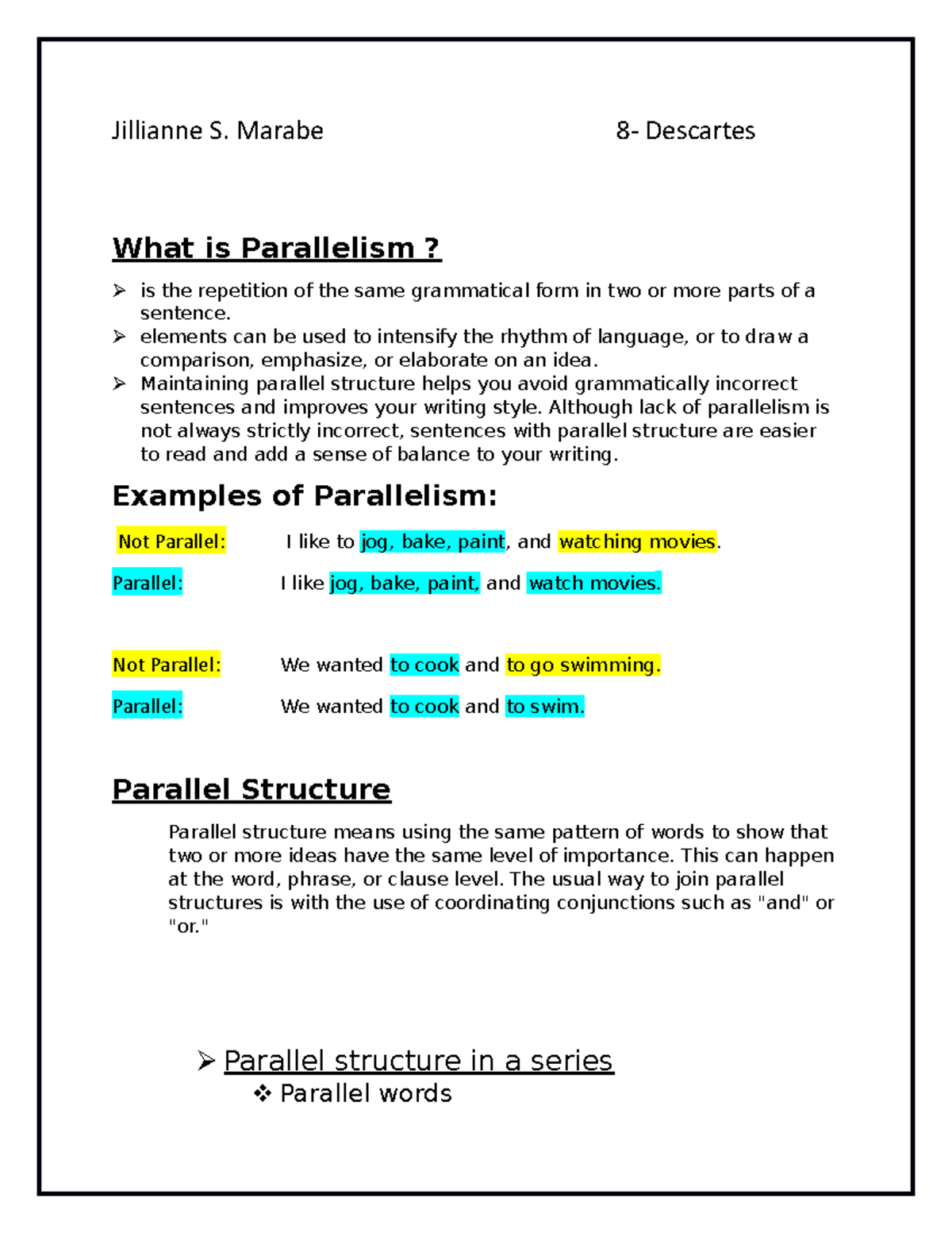 Whatn is Parallelism - sc - Jillianne S. Marabe 8- Descartes What is ...