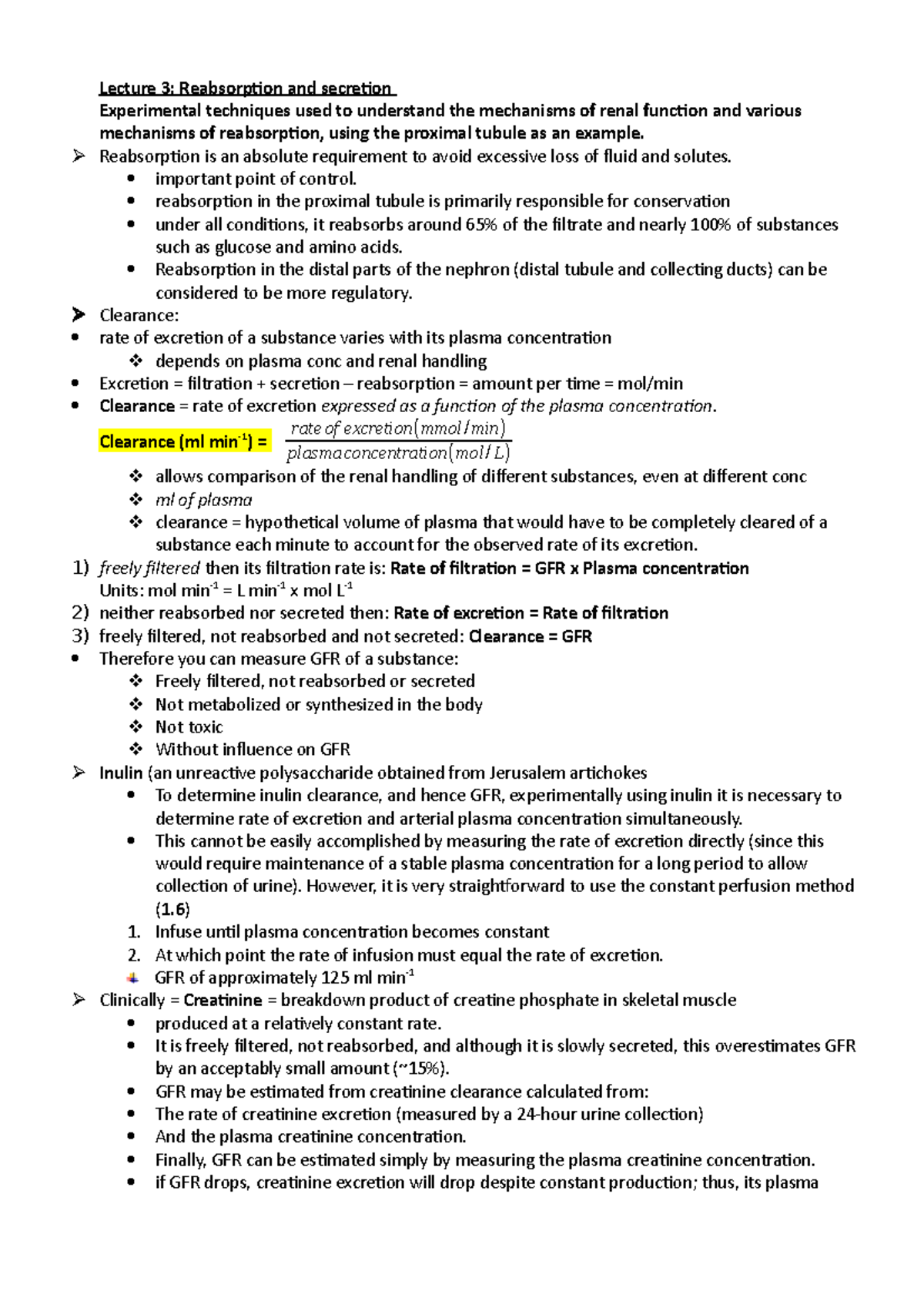 HOM - Lent - Revision - Fraser - Renal 2 - Lecture 3: Reabsorption and ... HOM - Lent - Revision - Fraser - Renal 2 - Lecture 3: Reabsorption and ...