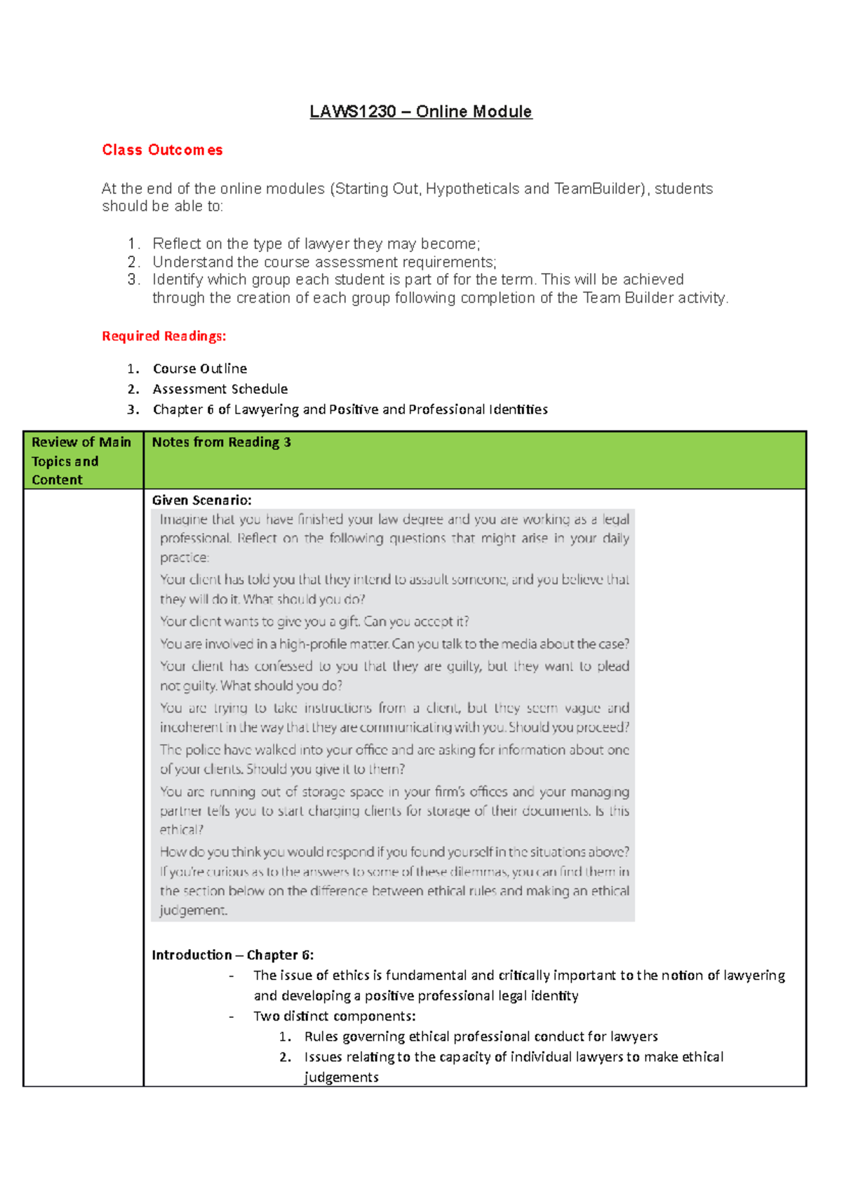 LAWS1230 Online Module - LAWS1230 – Online Module Class Outcomes At the end of the online ...