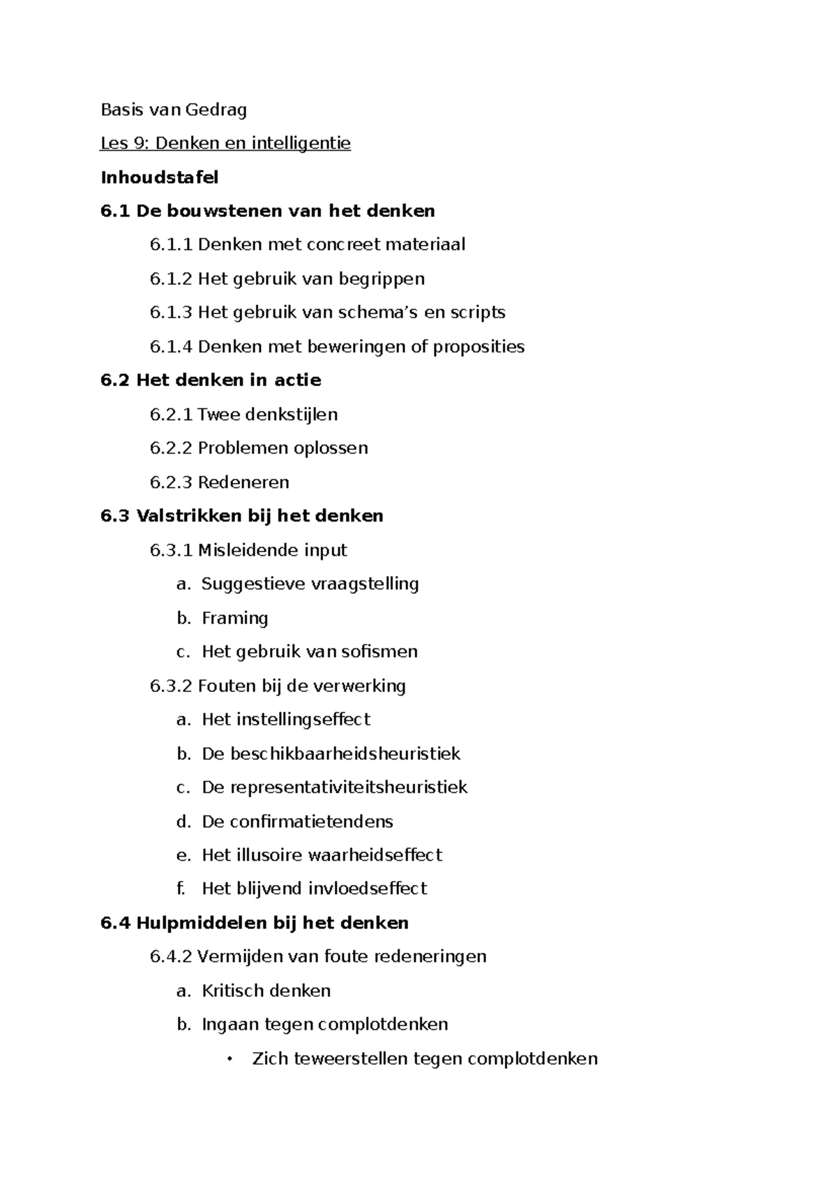 Les 10 Denken en intelligentie - Basis van Gedrag Les 9: Denken en ...