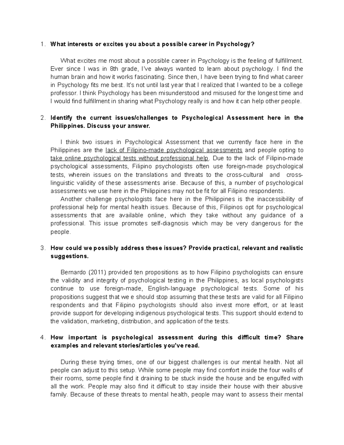 Psychass - Activity 1 - What interests or excites you about a possible ...