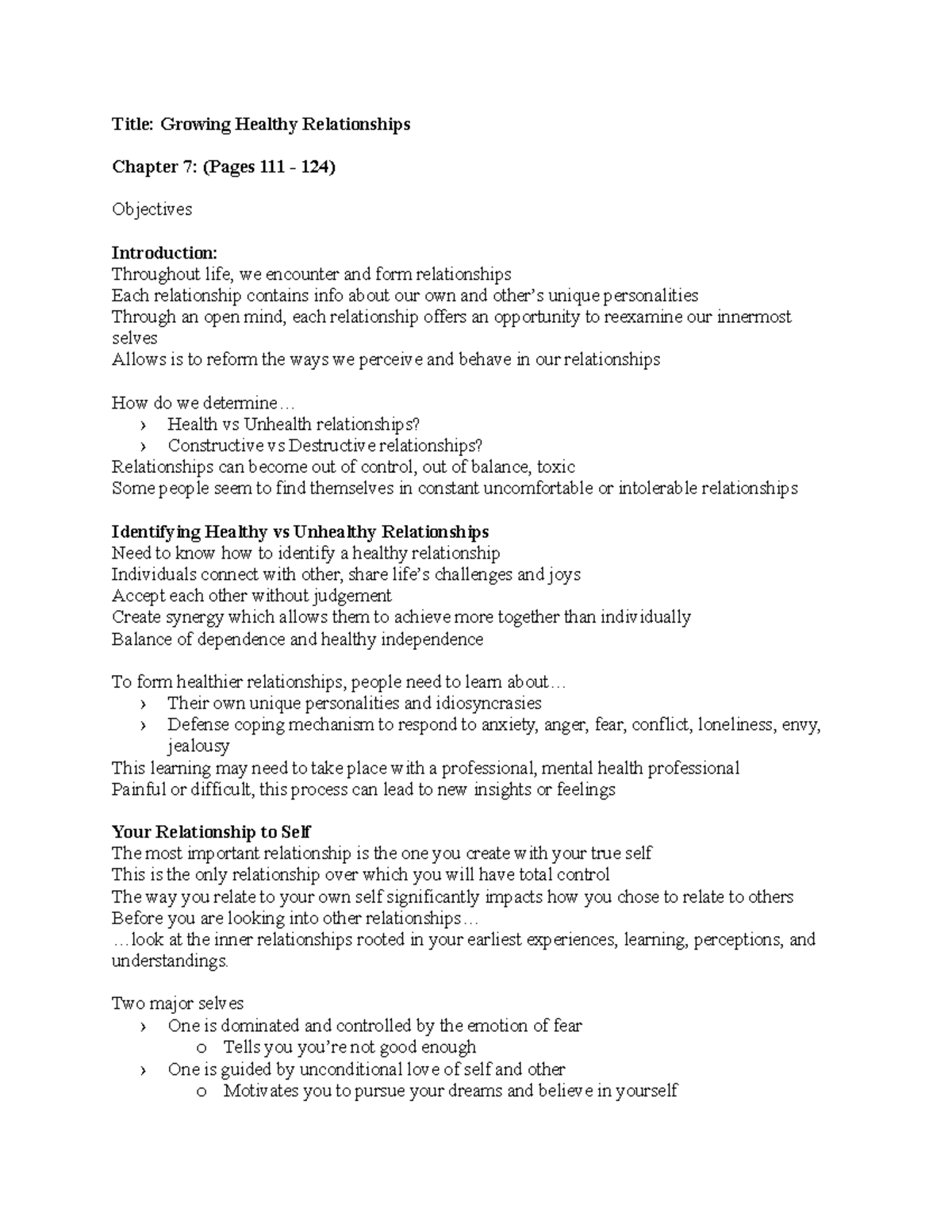 Ch7 Holistic Health Notes - Title: Growing Healthy Relationships ...