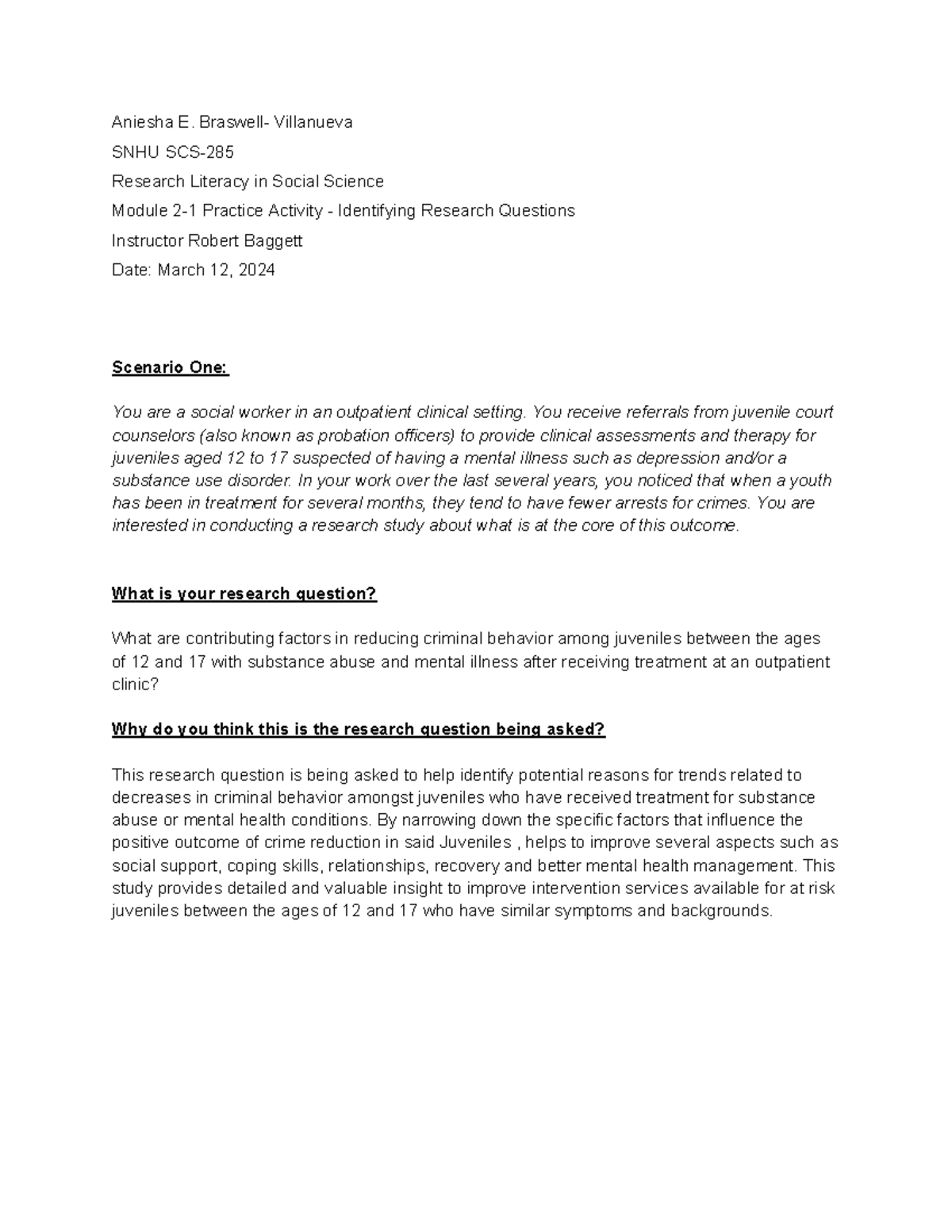 SCS-285 Module 2-1 Practice activity - Aniesha E. Braswell- Villanueva ...