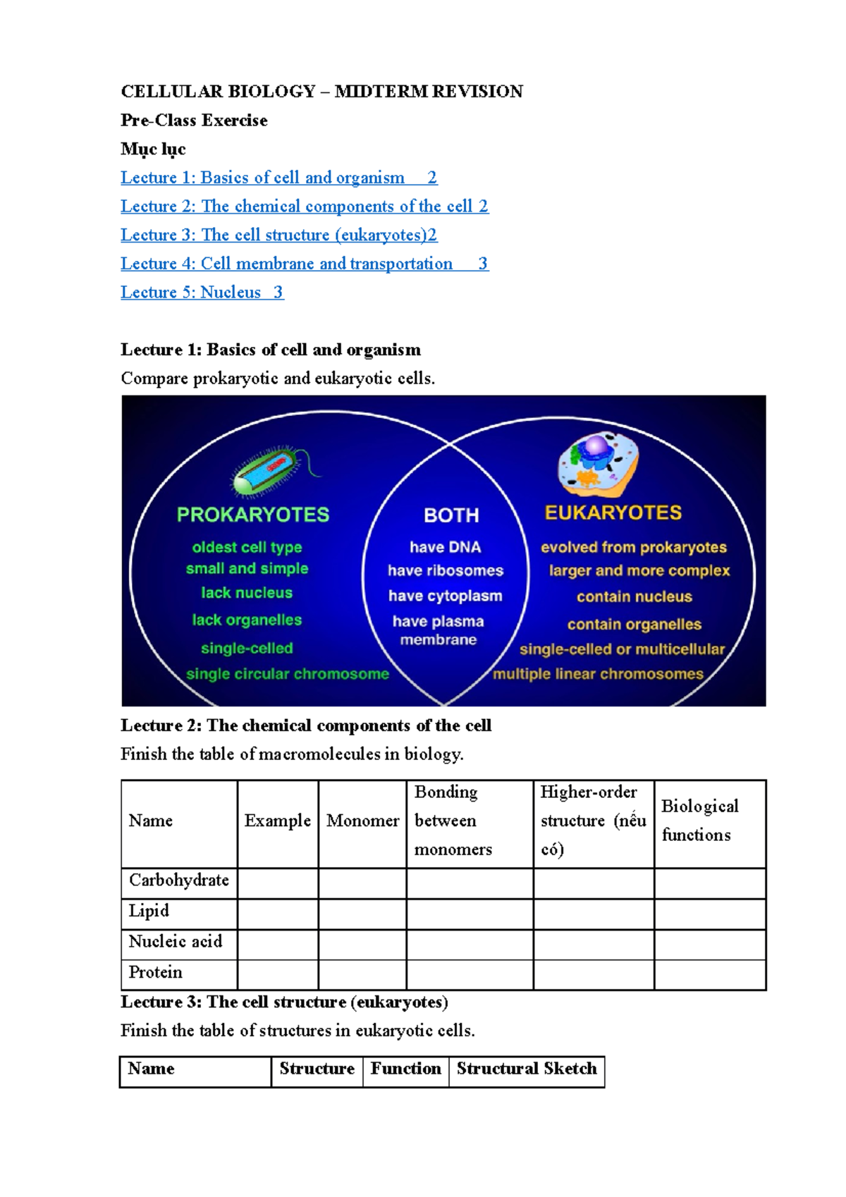 Cellular Biology - for 1st year - CELLULAR BIOLOGY – MIDTERM REVISION ...