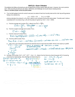 MATH 121 (Exam 1 Review) - MAT121—Exam 1 Review The problems that ...