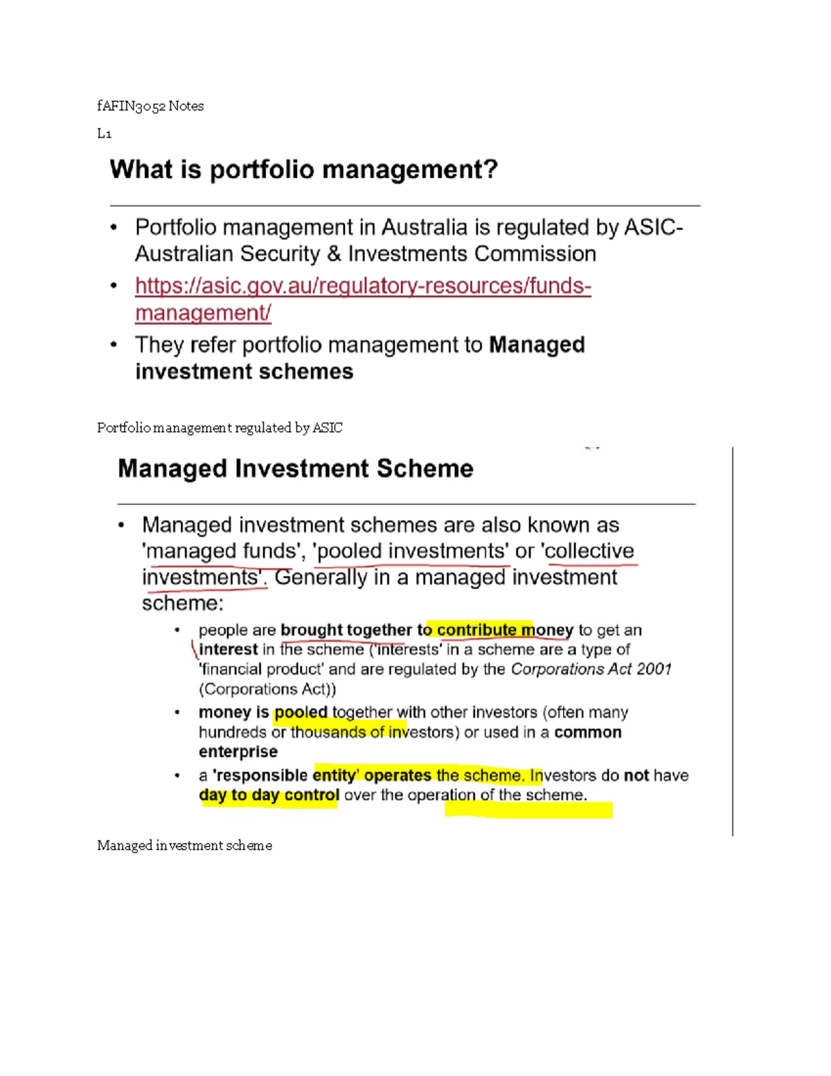AFIN3052 Notes - fAFIN3052 Notes L Portfolio management regulated by ...