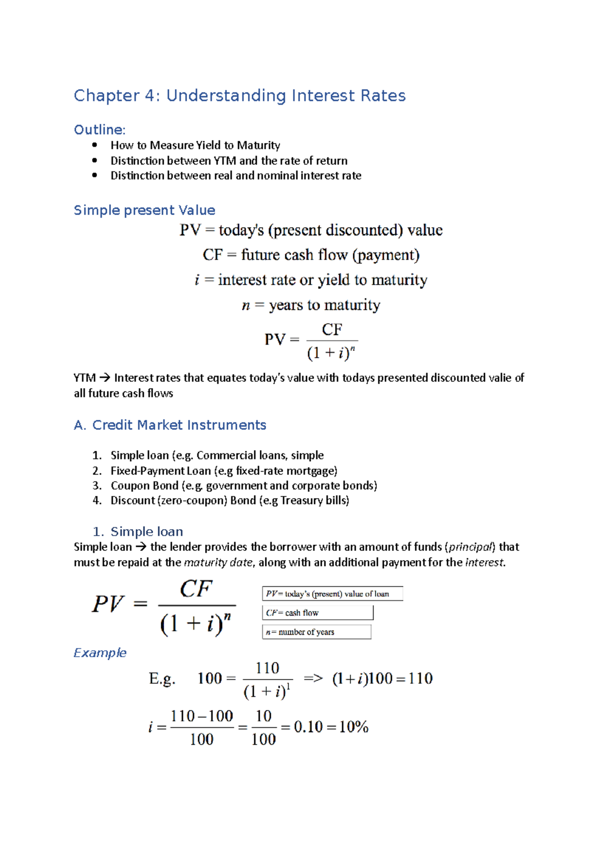Money and banking week 1 - Chapter 4: Understanding Interest Rates ...