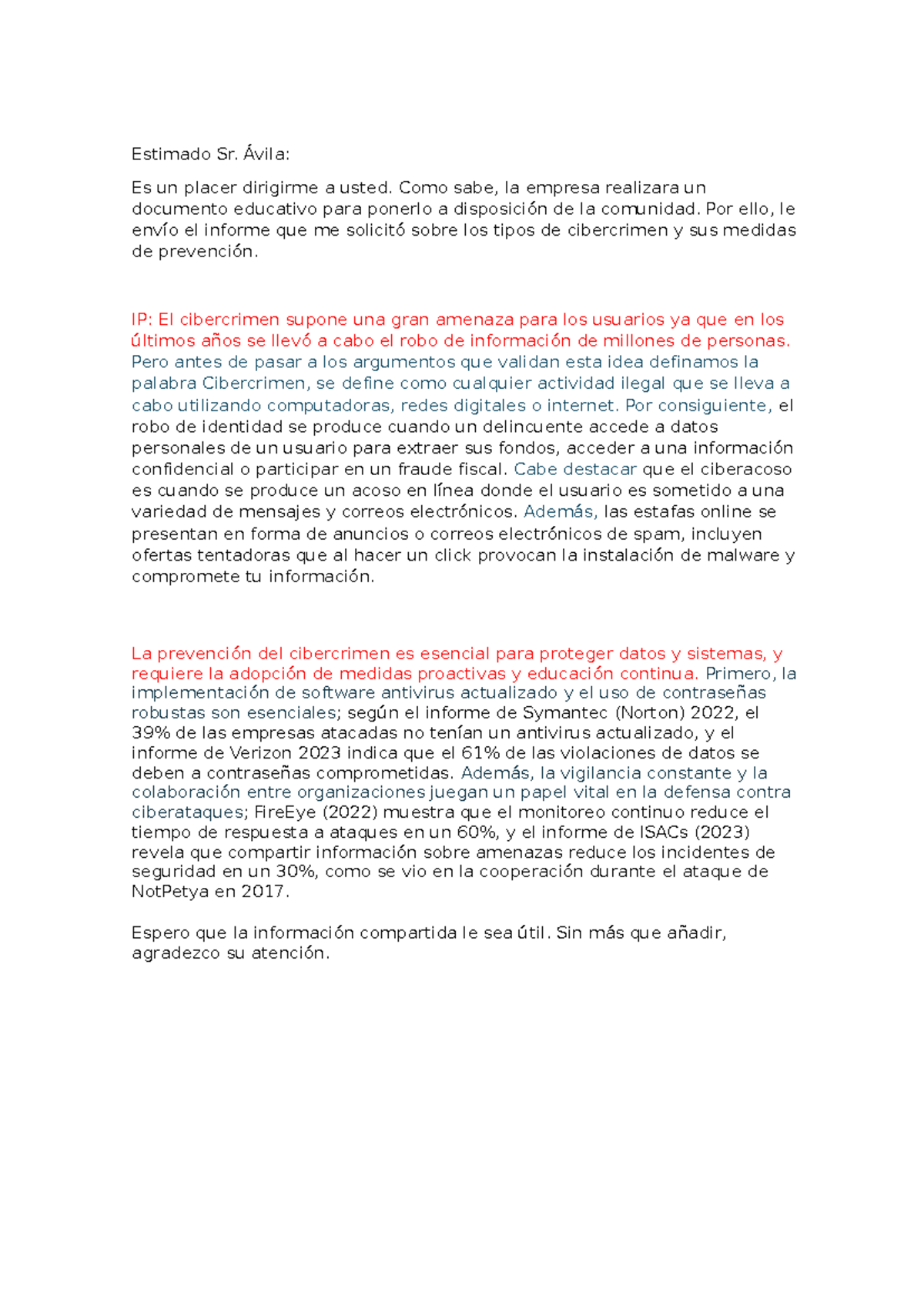 Correo Electronico - Estimado Sr. Ávila: Es un placer dirigirme a usted ...