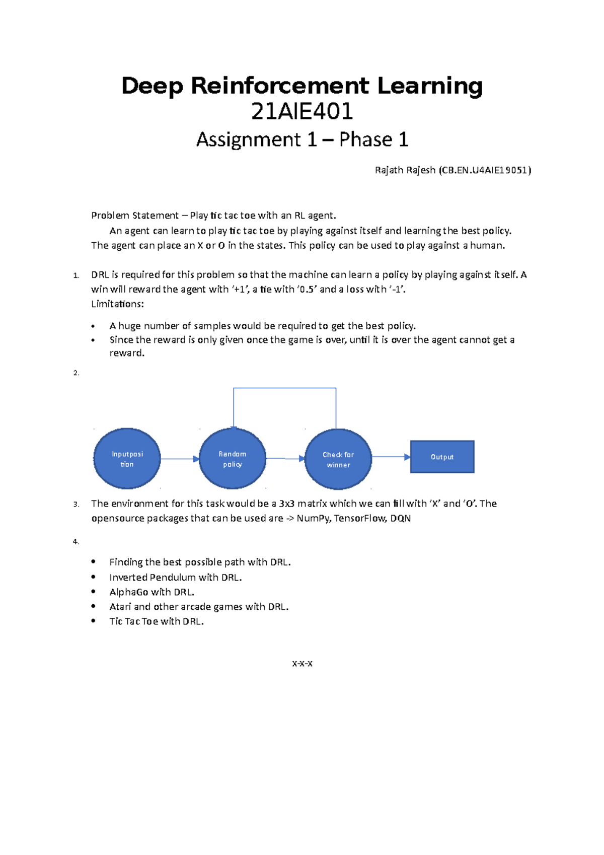 Rajath Rajesh Cb Sowmya Deep Reinforcement Learning 21aie Assignment 1 Phase 1 Rajath