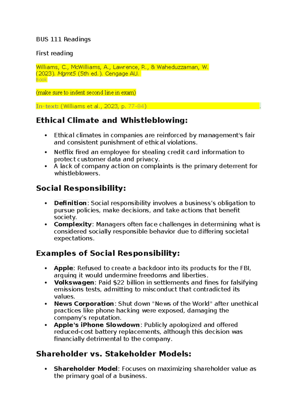 Summary of BUS 111 Module 5 Readings - BUS 111 Readings First reading ...
