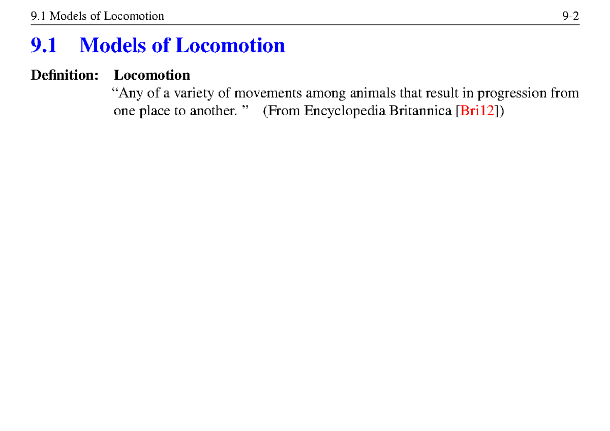 Robotics lecture notes ws 2022 135 - 9 Models of Locomotion Definition ...
