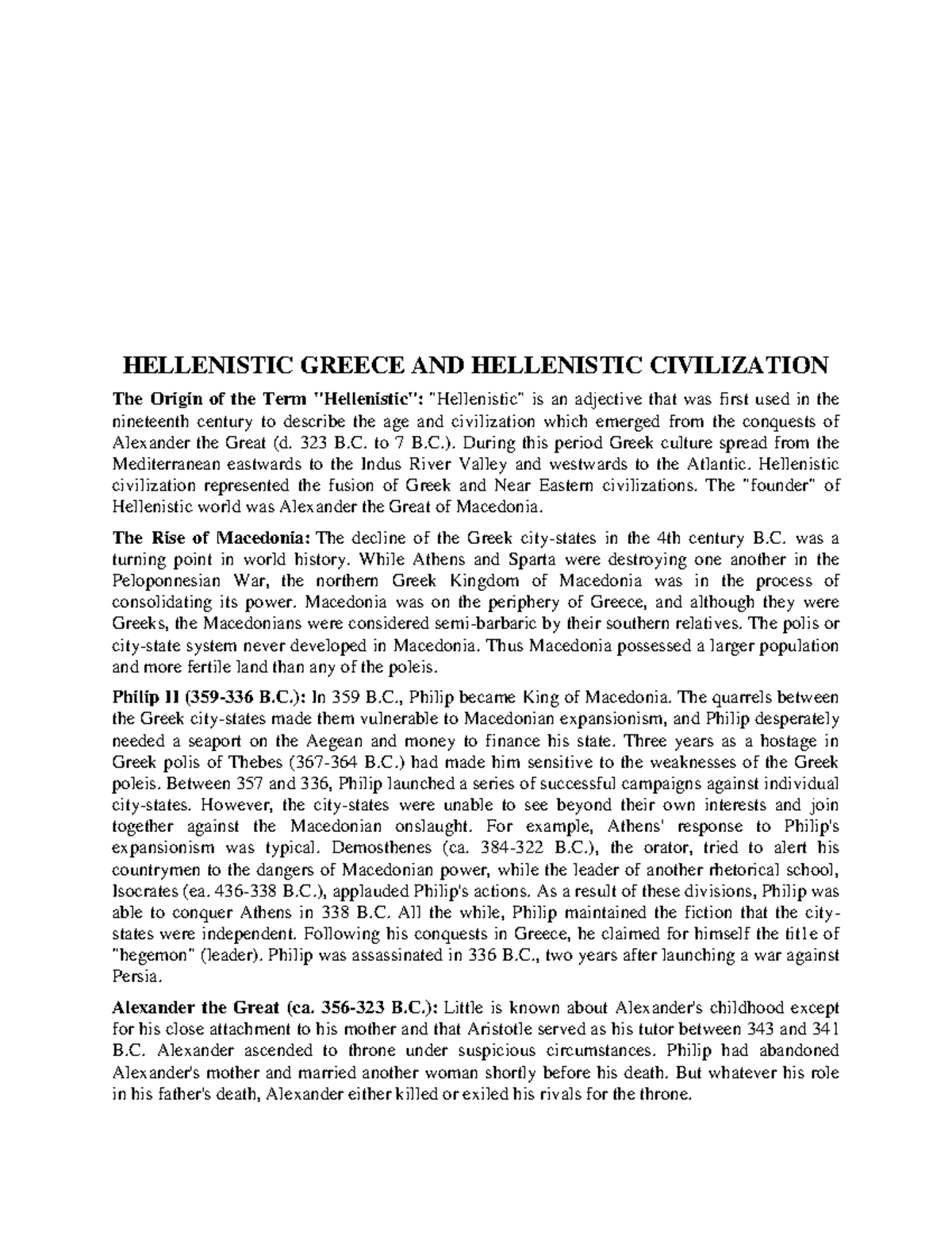 Lesson 12 Notes - Hellenistic Greece and Hellenistic Civilization ...