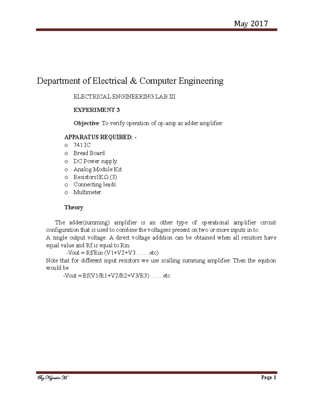 Lab III experiment 3 - study - May 2017 By Keyredin M. Page 1 ...