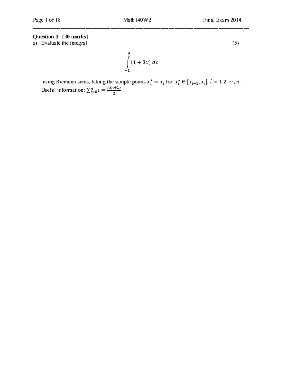 Math140 2014 Nov Exam - past paper - - Studocu