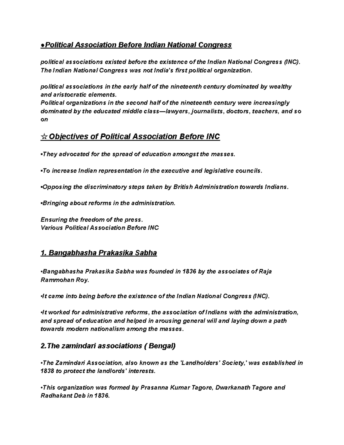 Political Association Before Indian National Congress - The Indian ...