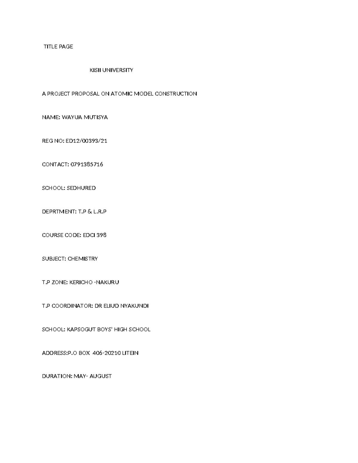 Abigail Project proposal - TITLE PAGE KISII UNIVERSITY A PROJECT ...