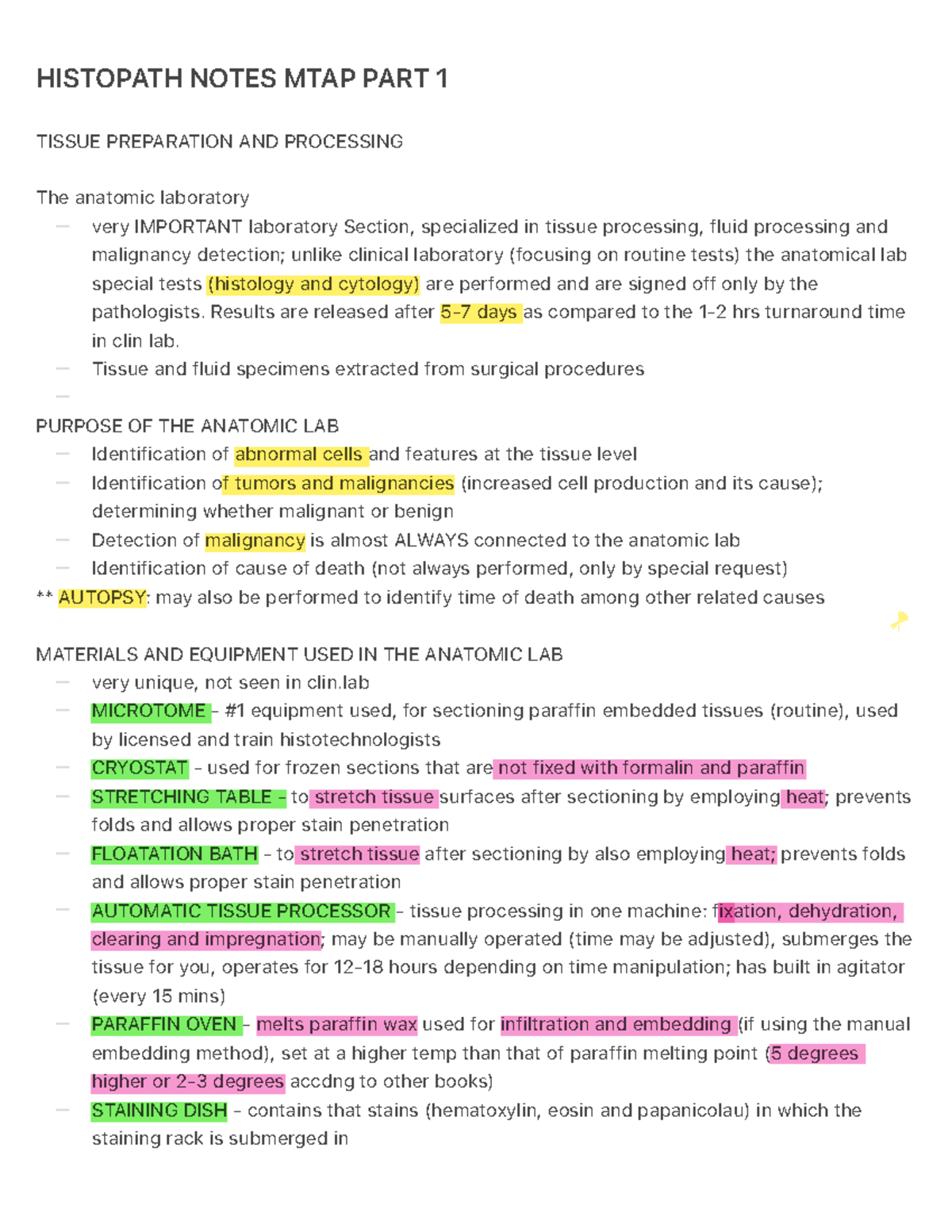Histopath Notes MTAP PART 1 - – – – – – – – – – – – – – – – HISTOPATH ...
